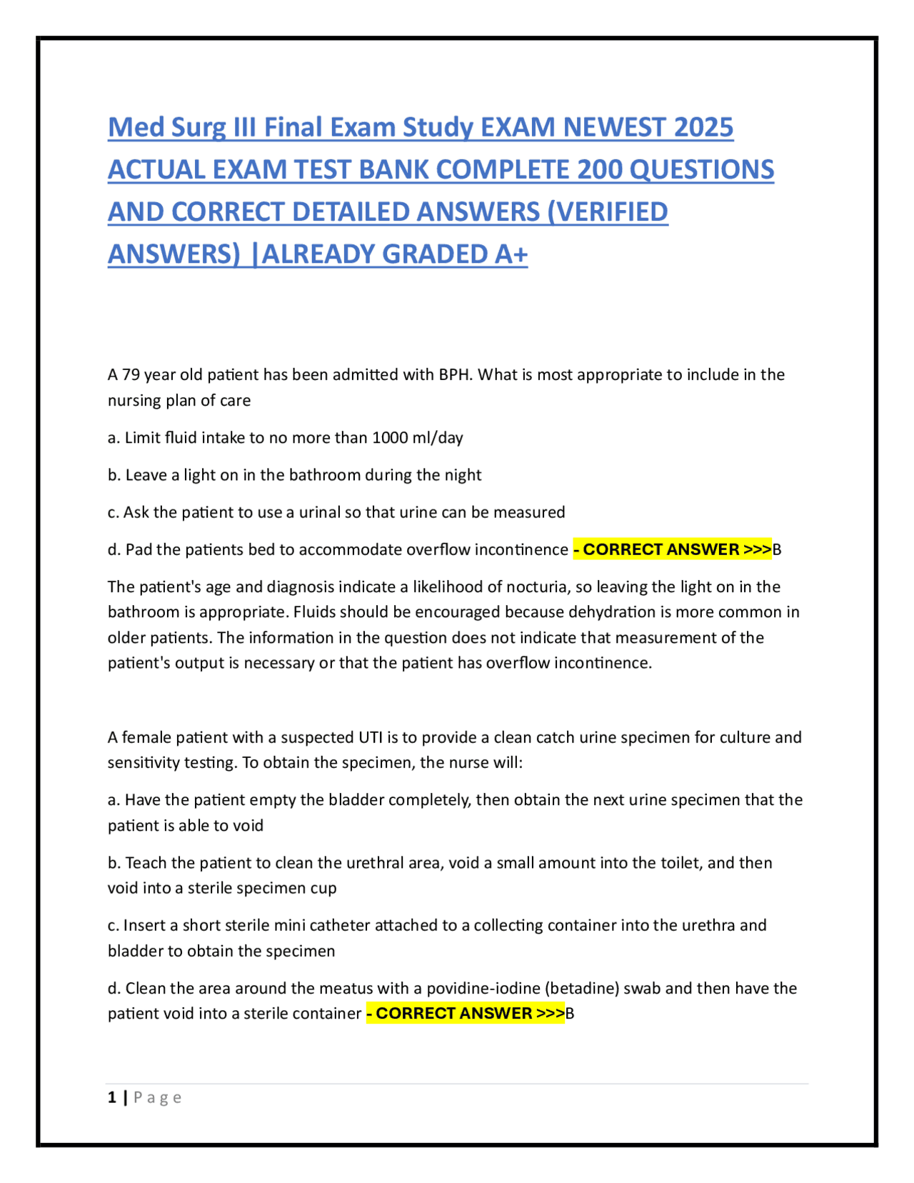 Med Surg III Final Exam Study EXAM NEWEST 2025 ACTUAL EXAM TEST BANK ...