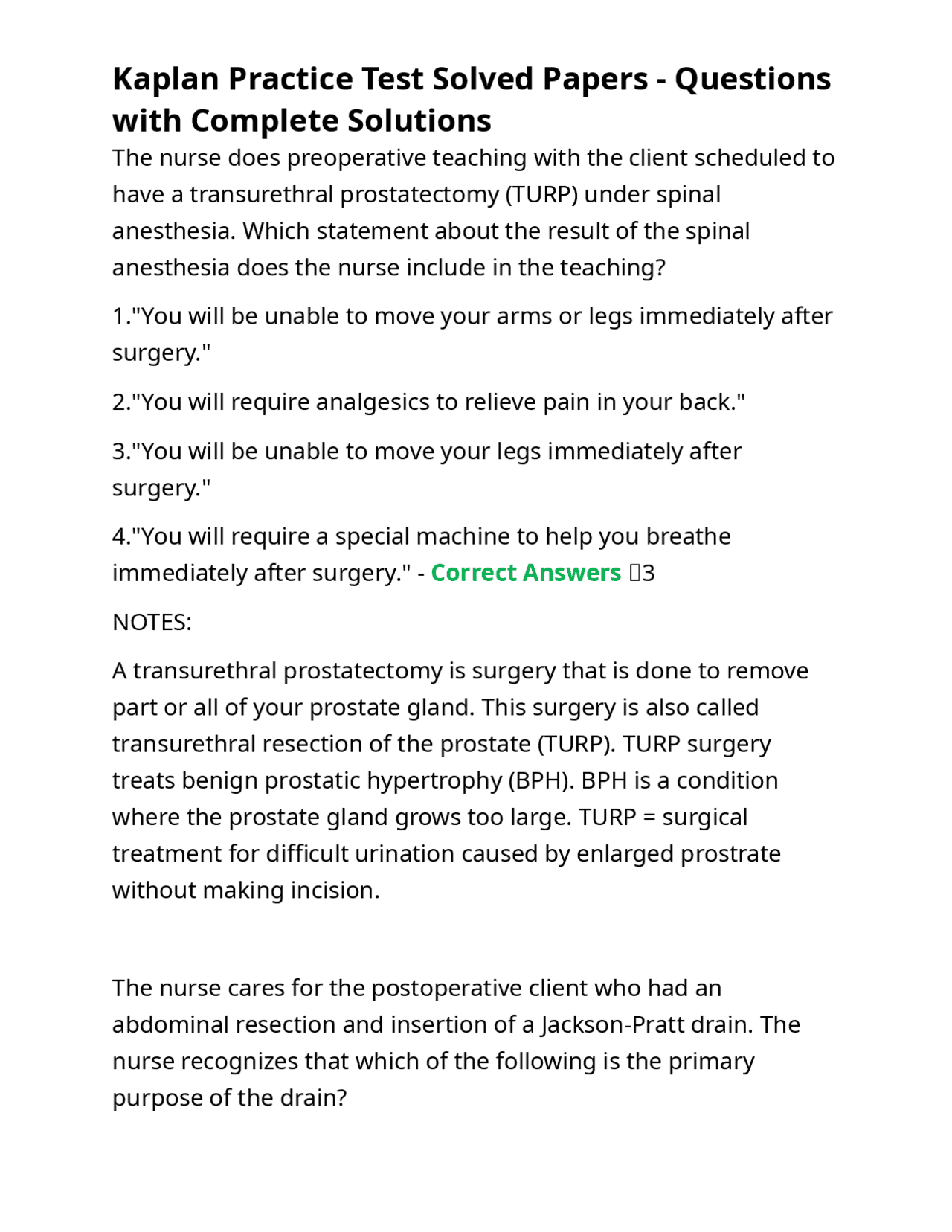 Kaplan Practice Test Solved Papers - Questions with Complete Solutions ...