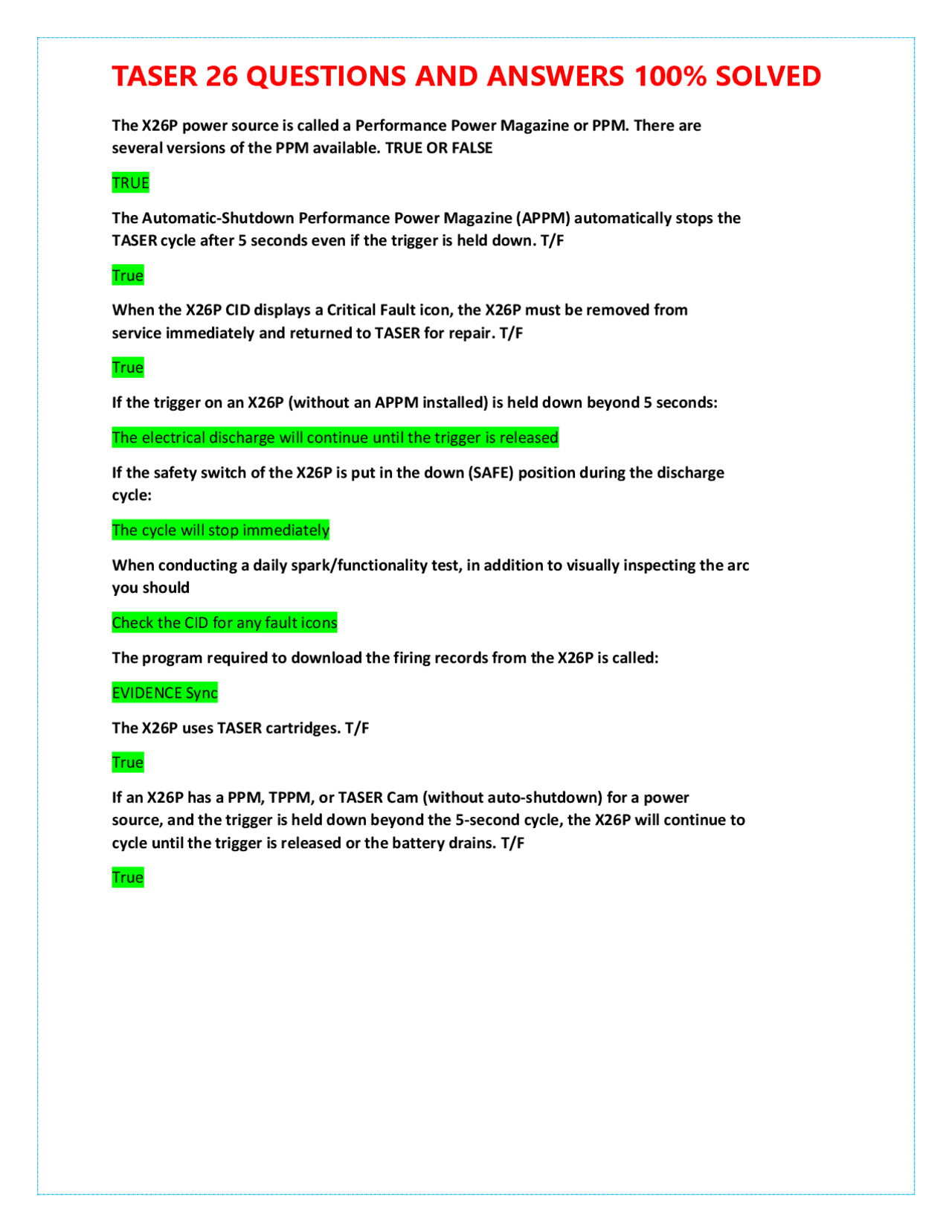 TASER 26 QUESTIONS AND ANSWERS 100% SOLVED | Exams Applied Computing | Docsity