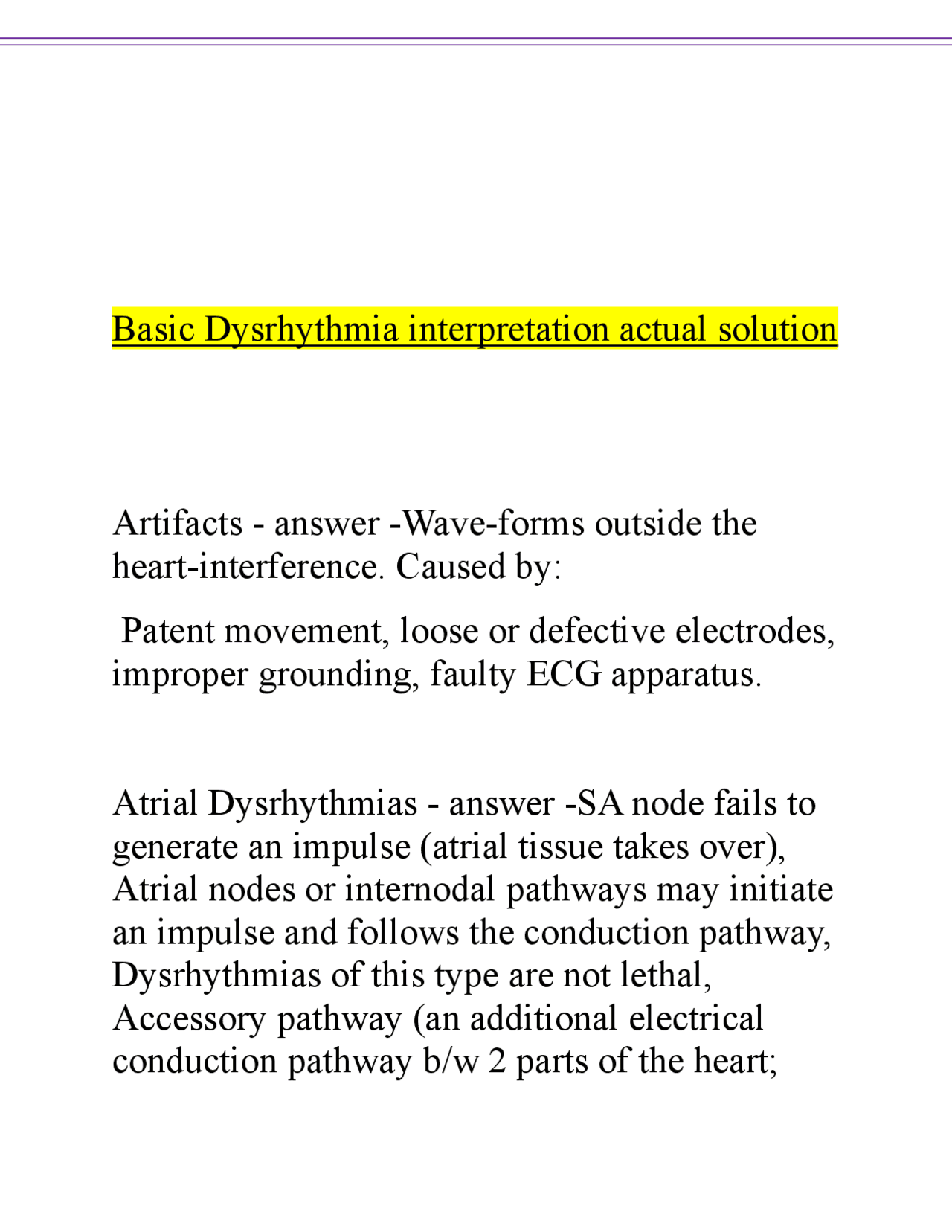 Basic Dysrhythmia interpretation actual solution .pdf | Exams Nursing ...