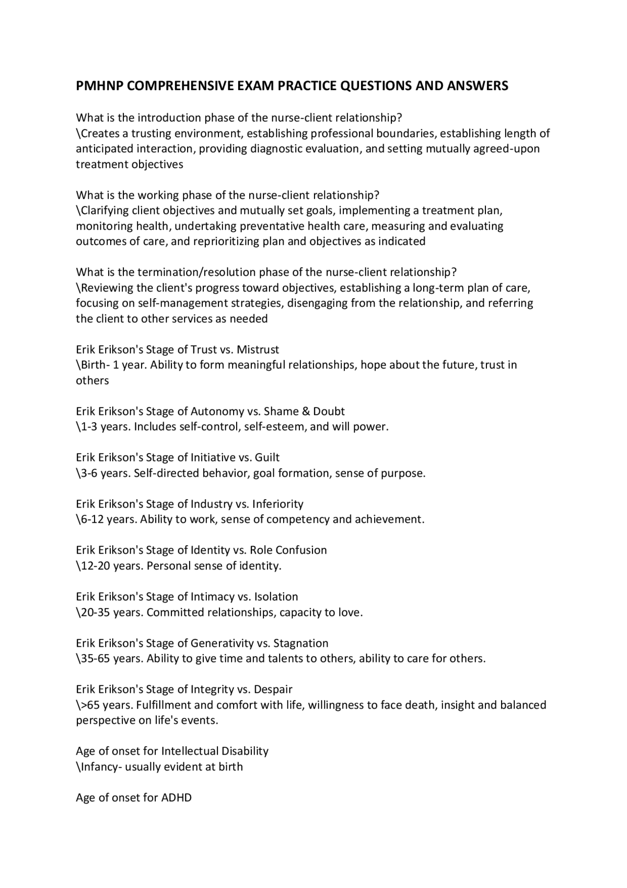 PMHNP COMPREHENSIVE EXAM PRACTICE QUESTIONS AND ANSWERS | Exams Nursing ...