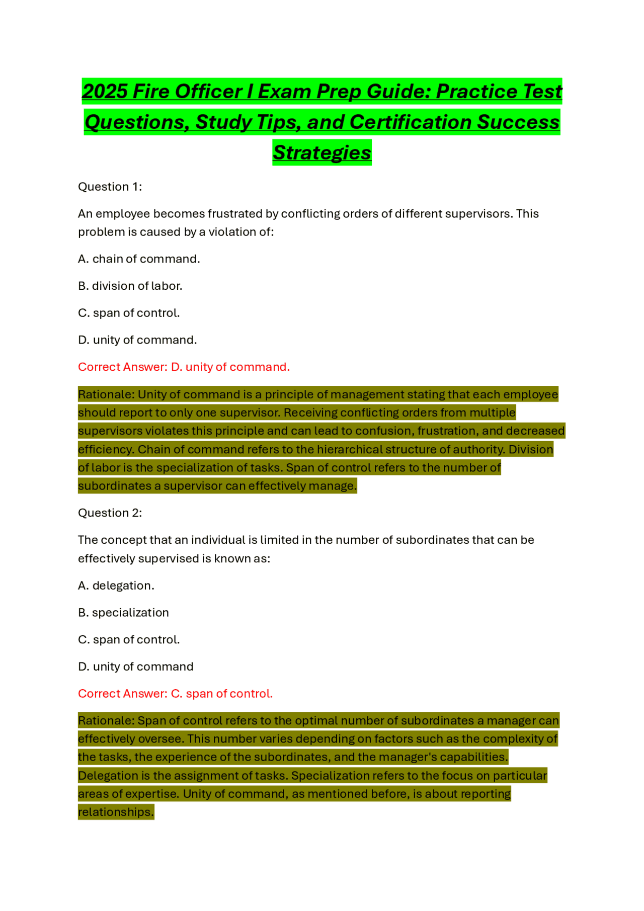Fire Officer I Exam Prep: Practice Questions & Study Guide | Exams ...