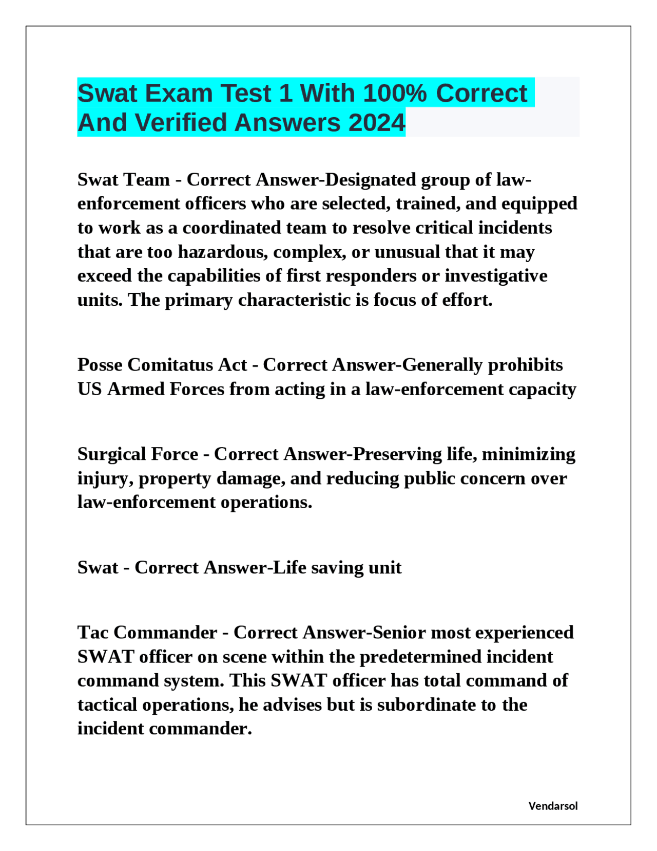 SWAT Exam Study Guide: Tactics, Roles, and Legal Aspects | Exams ...