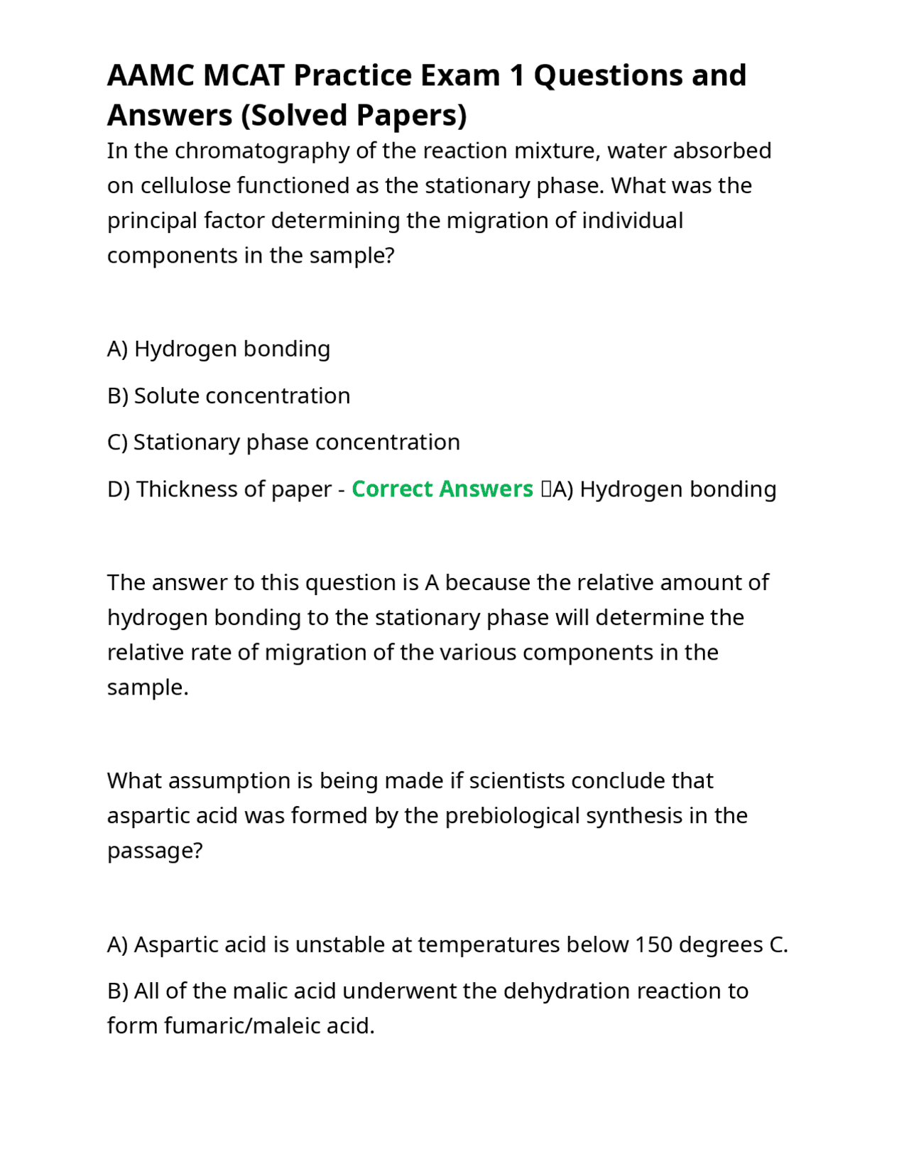 AAMC MCAT Practice Exam 1 Questions and Answers (Solved Papers)AAMC ...