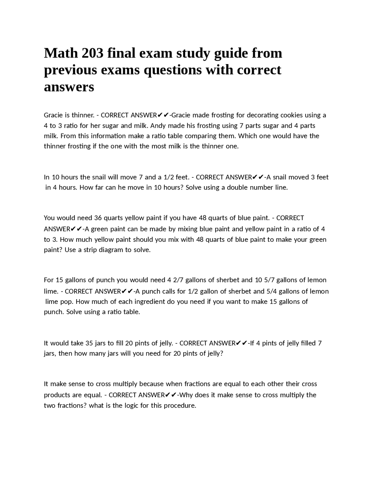 Math 203 Final Exam Study Guide: Solved Problems and Answers | Exams Mathematics | Docsity