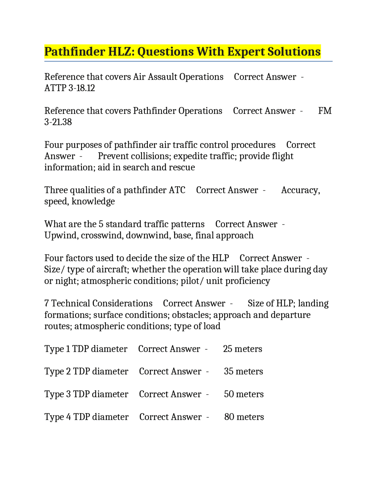 Pathfinder HLZ: Questions With Expert Solutions | Exams Nursing | Docsity