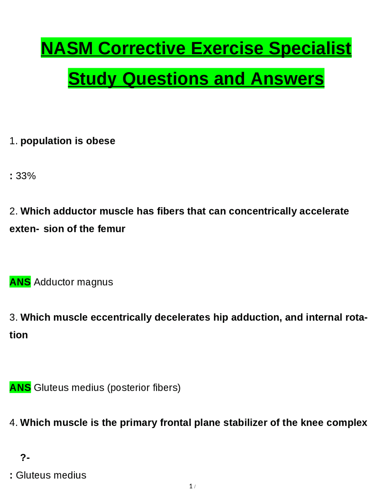 NASM Corrective Exercise tested questions with revised correct answers ...