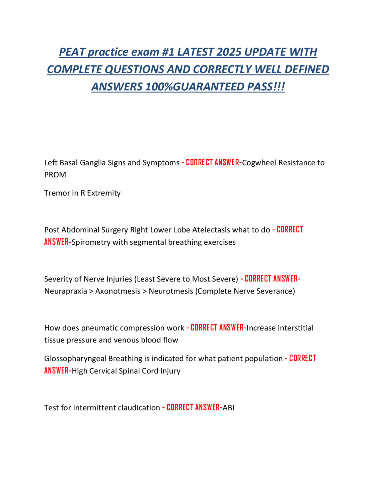 PEAT practice exam #1 LATEST 2025 UPDATE WITH COMPLETE QUESTIONS AND ...