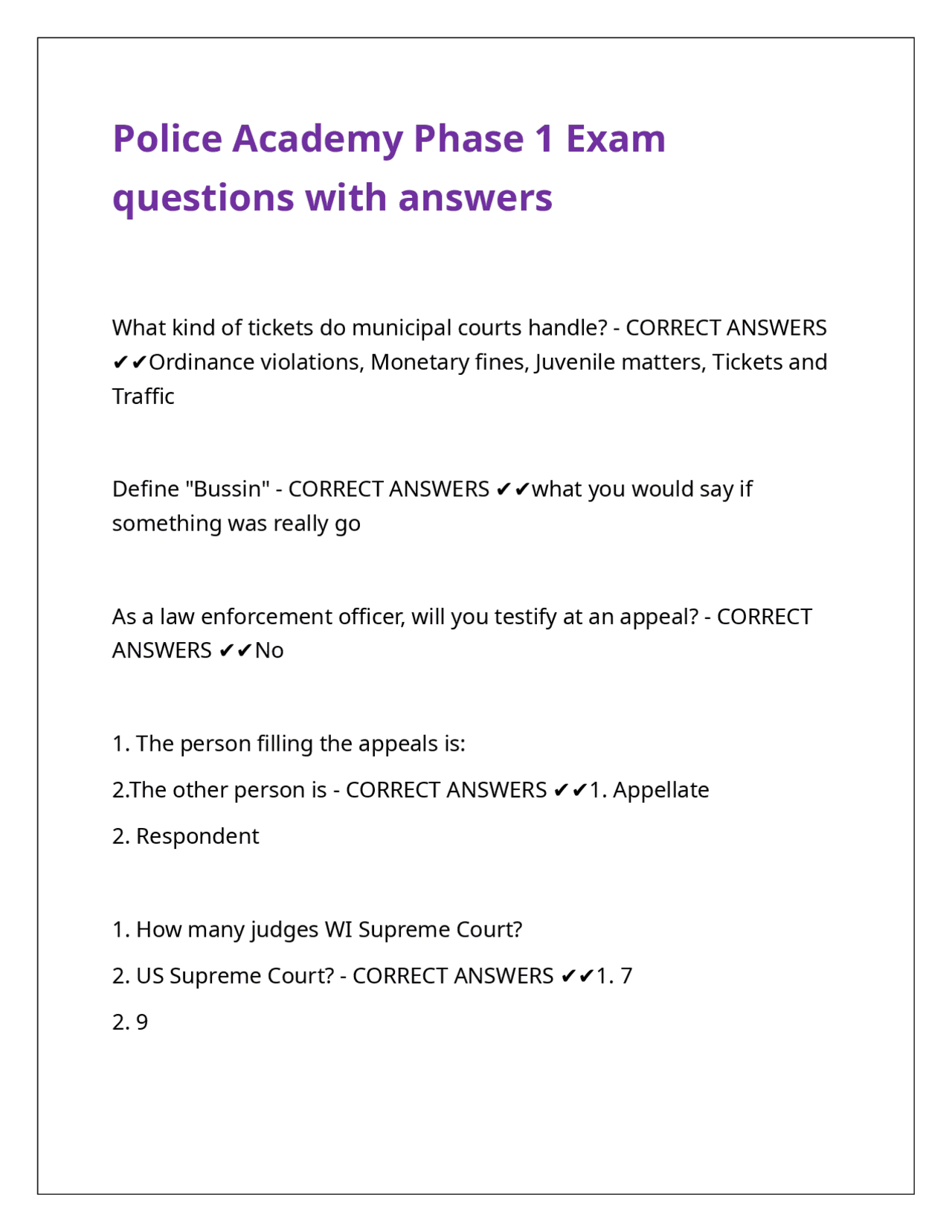 Police Academy Phase 1 Exam questions with answers | Exams Public Law ...