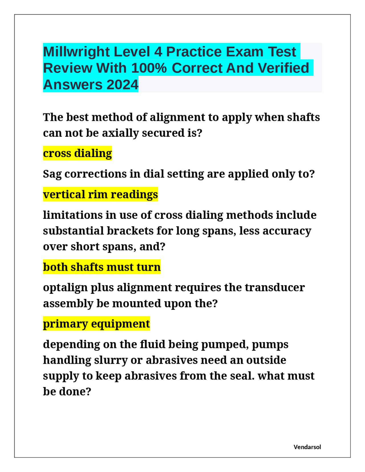 Millwright Level 4 Practice Exam Test Review With 100% Correct And ...