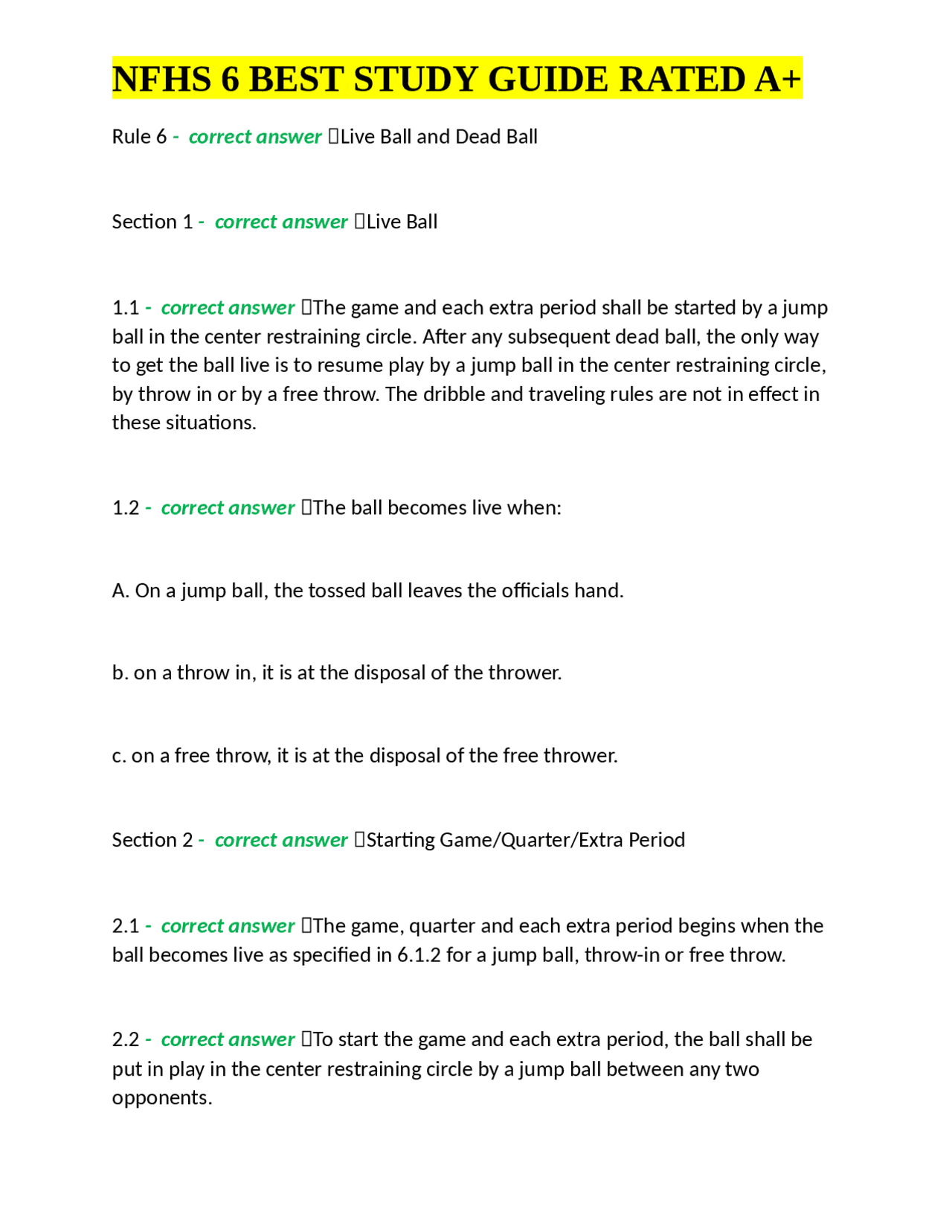 NFHS 6 BEST STUDY GUIDE RATED A+ | Exams Advanced Education | Docsity