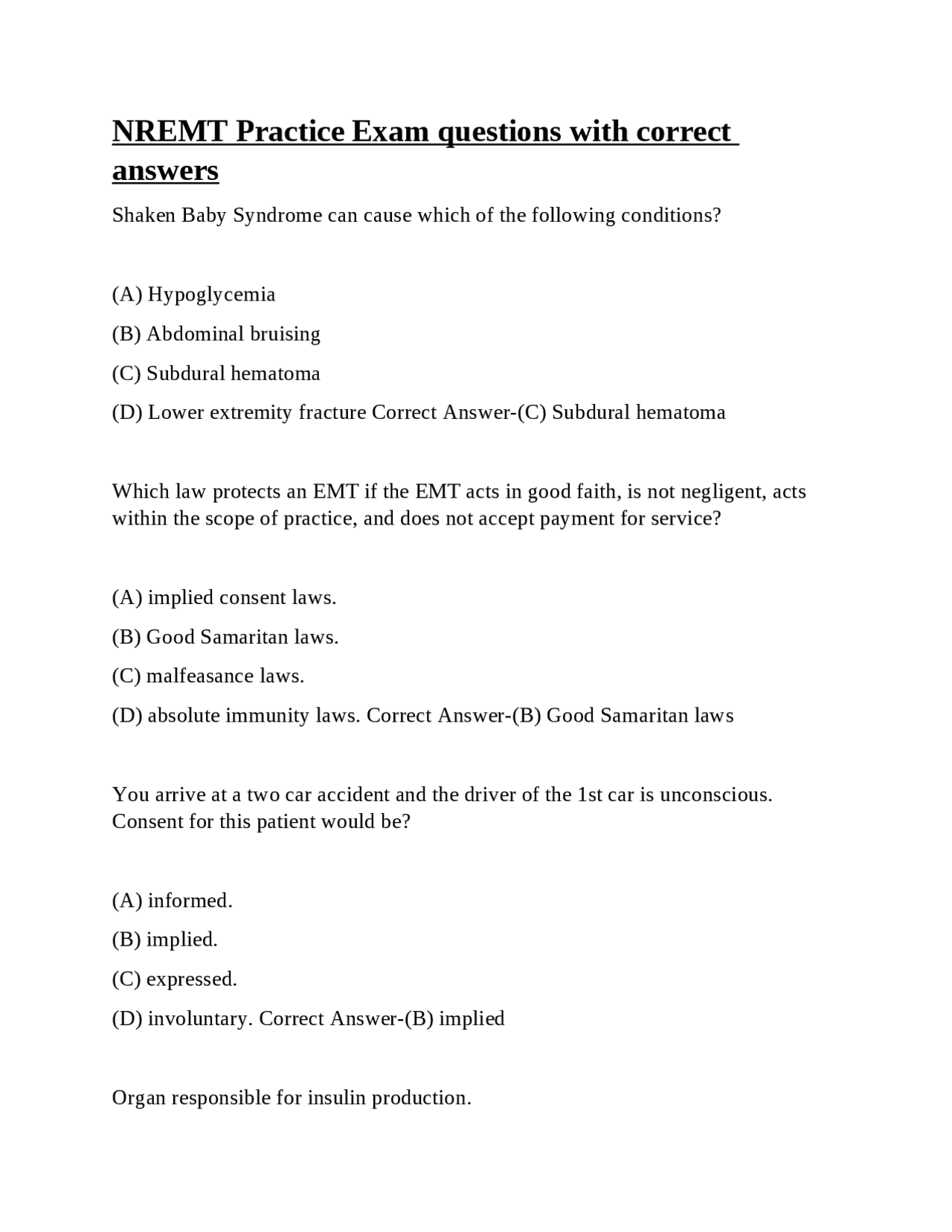 NREMT Practice Exam questions with correct answers | Exams Nursing ...