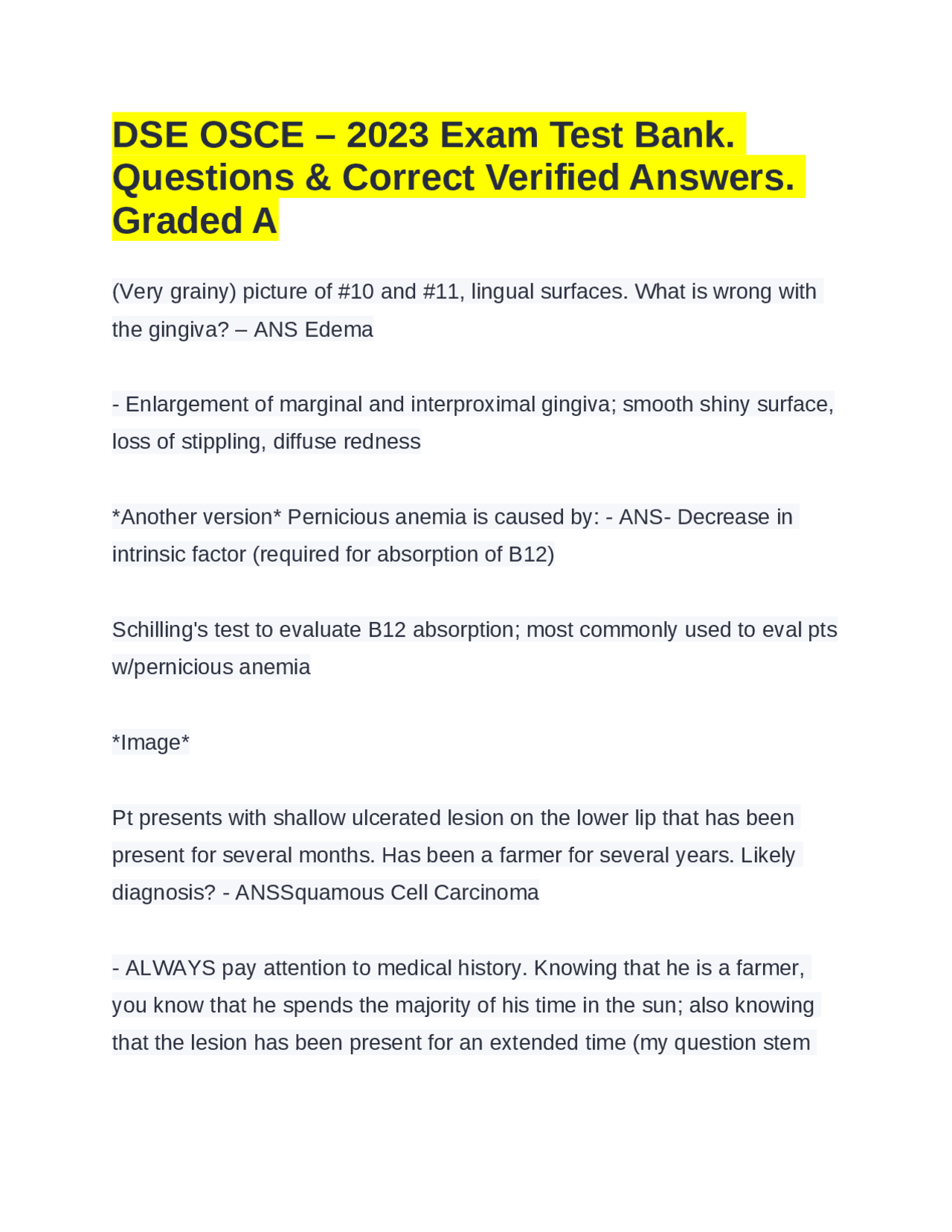 DSE OSCE – 2023 Exam Test Bank. Questions & Correct Verified Answers ...