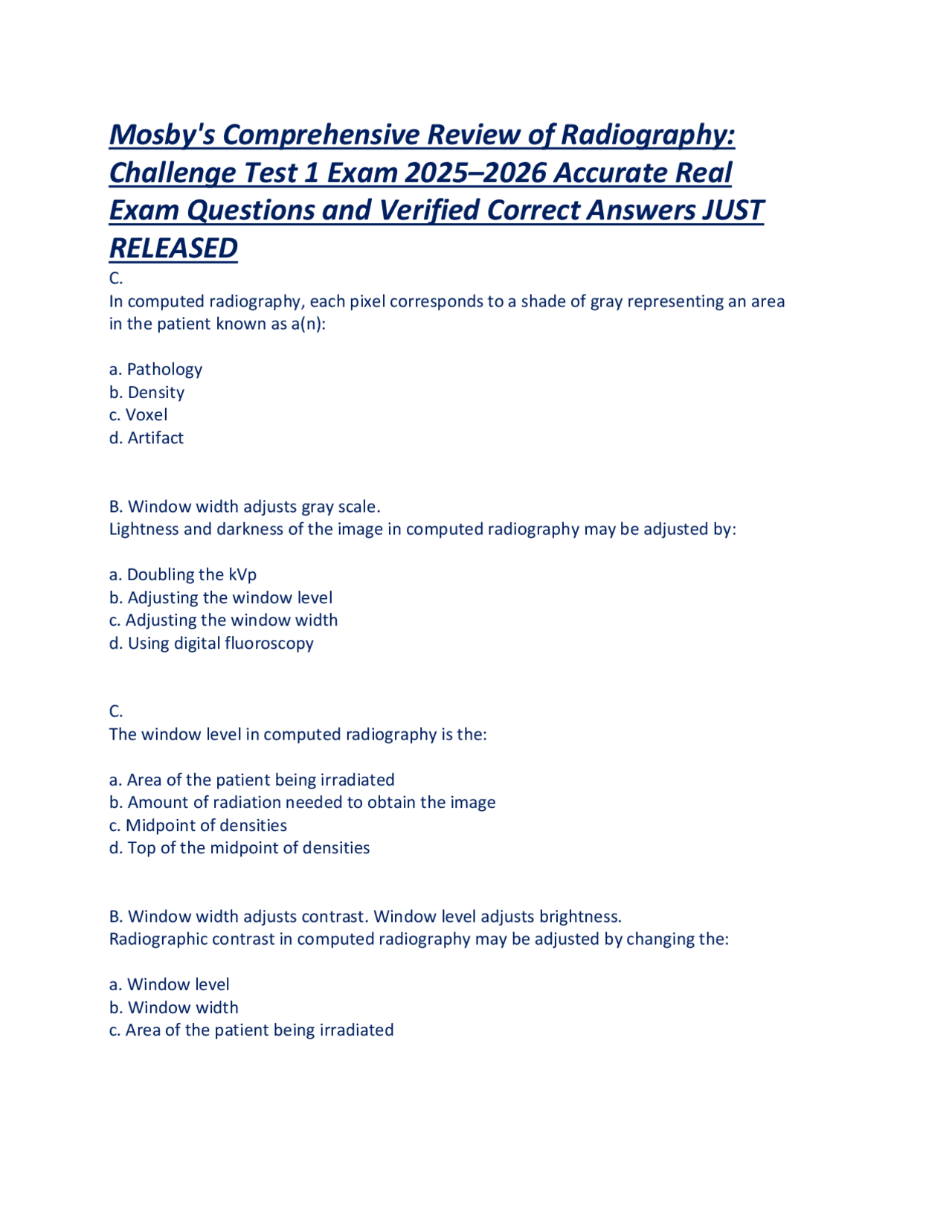 Mosby's Comprehensive Review of Radiography Challenge Test 1 Exam 2025 ...