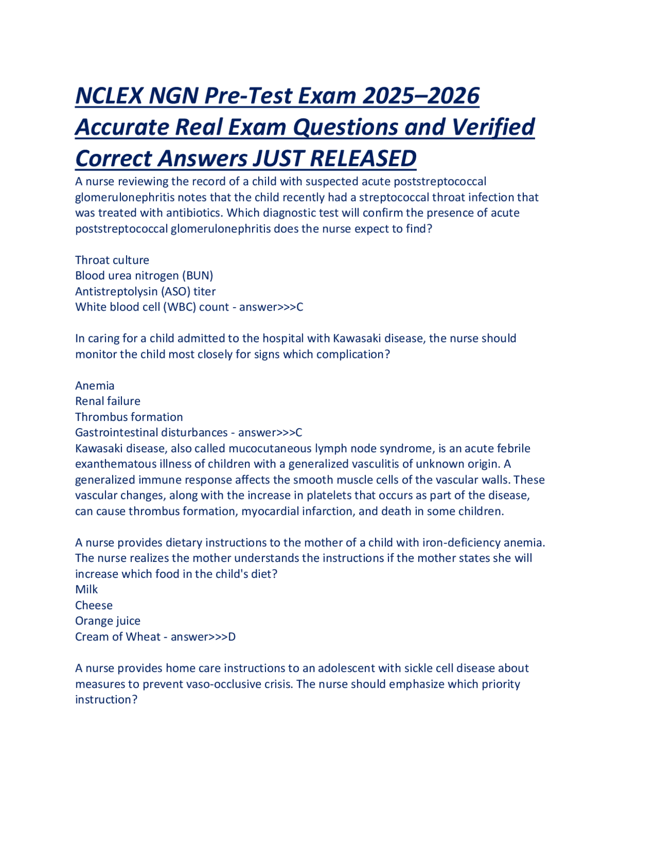 NCLEX NGN Pre-Test Exam 2025–2026 NCLEX Next Generation Accurate Real ...
