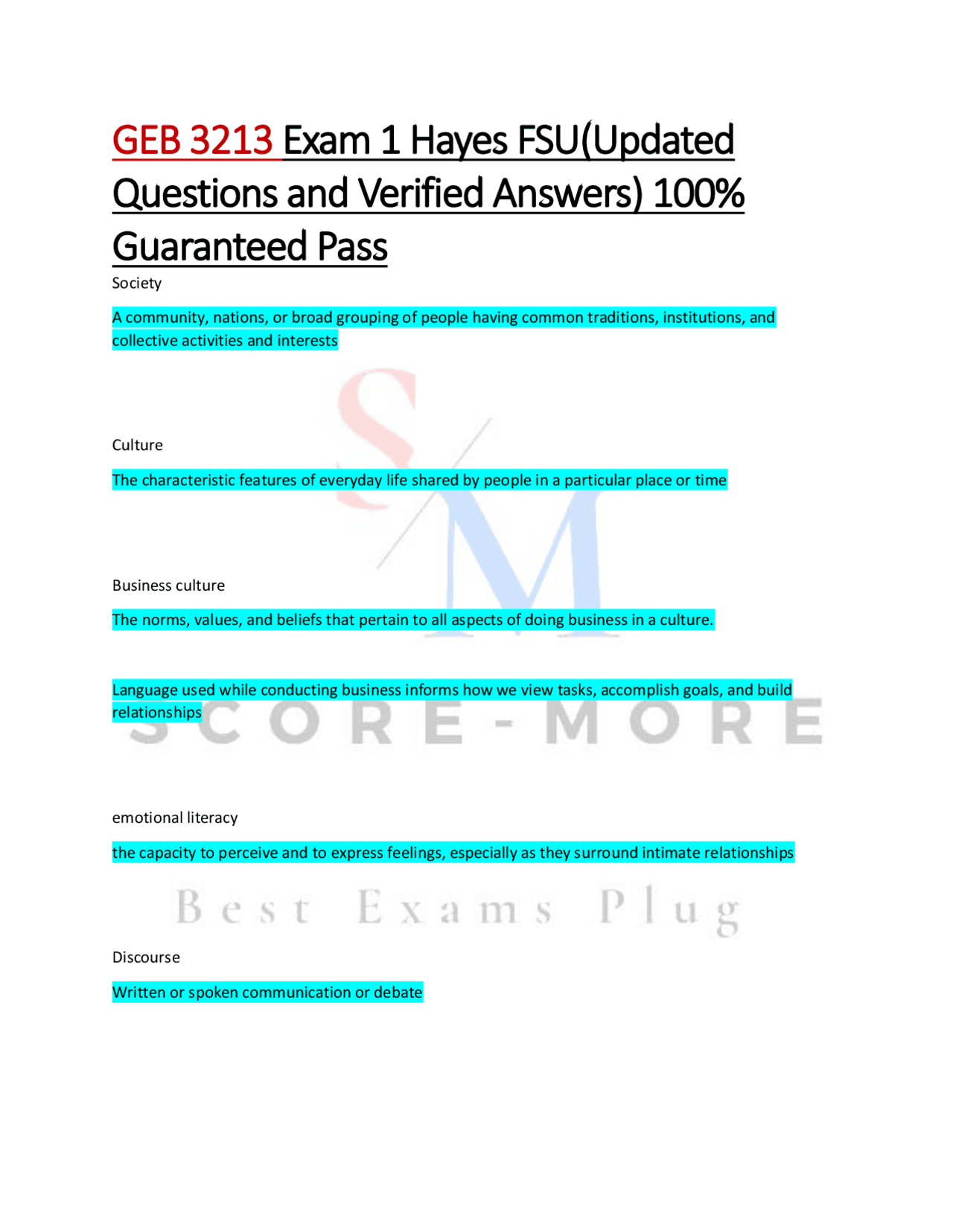 GEB 3213 Exam 1 Hayes FSU(Updated Questions and Verified Answers) 100% ...