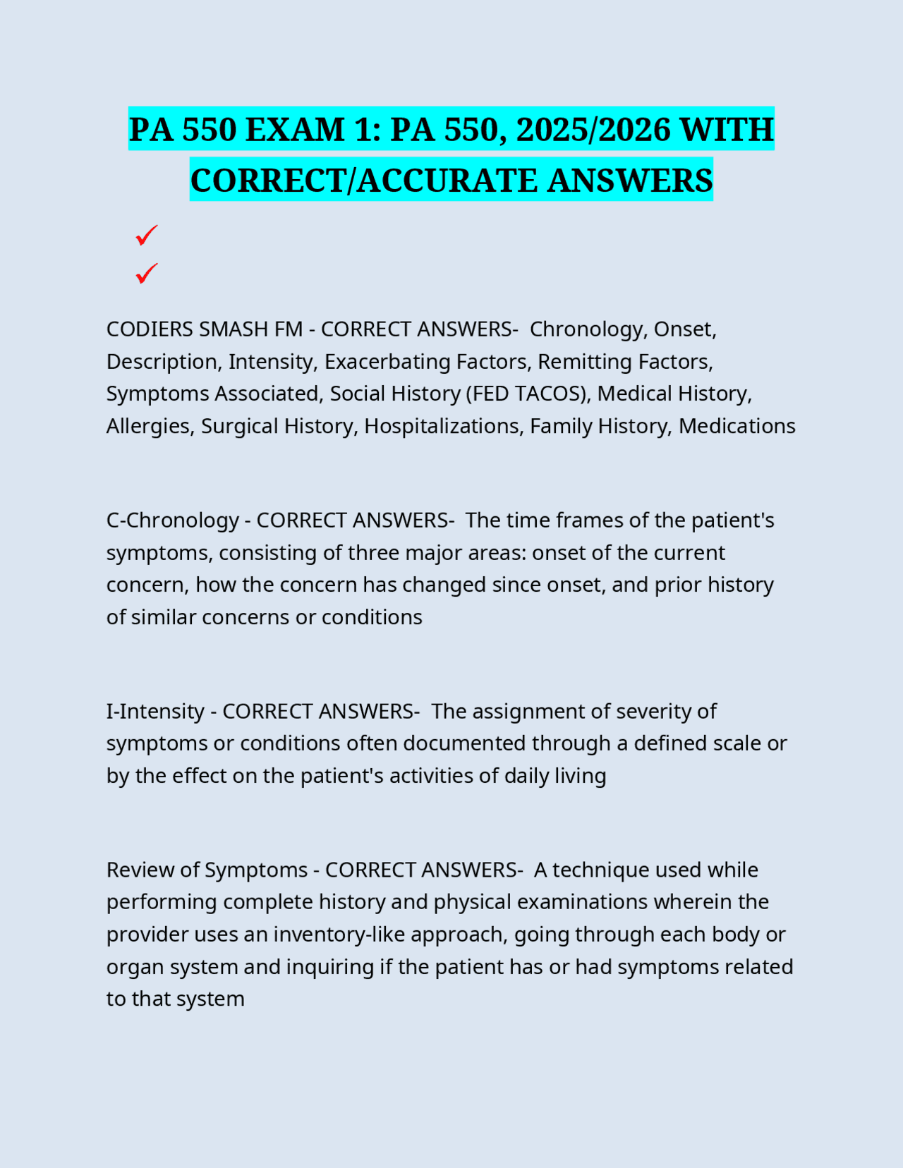 PA 550 EXAM 1: PA 550, 2025/2026 WITH CORRECT/ACCURATE ANSWERS | Exams ...
