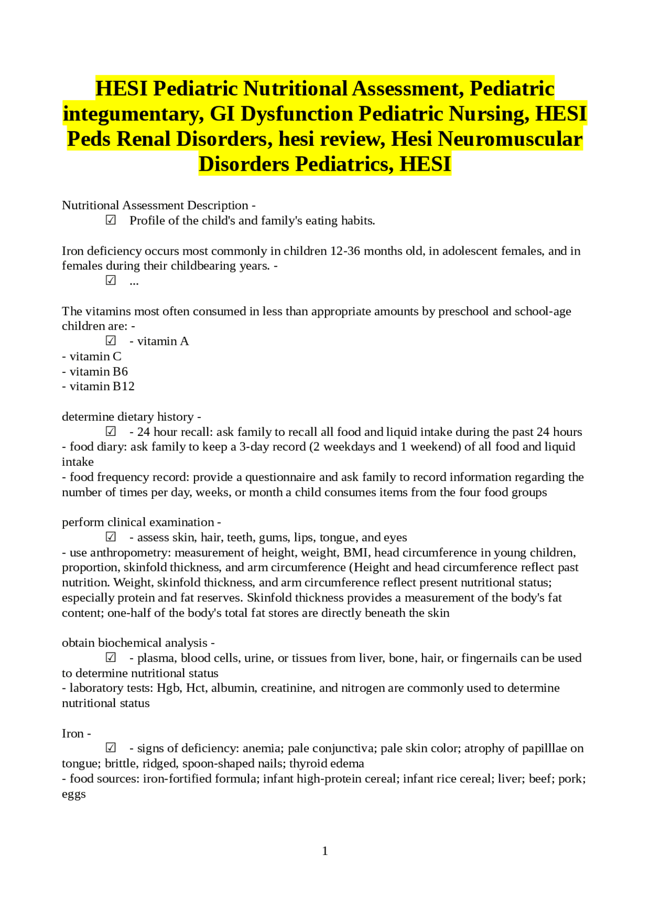 Comprehensive HESI Pediatric Nursing Review: Key Topics and Assessments ...