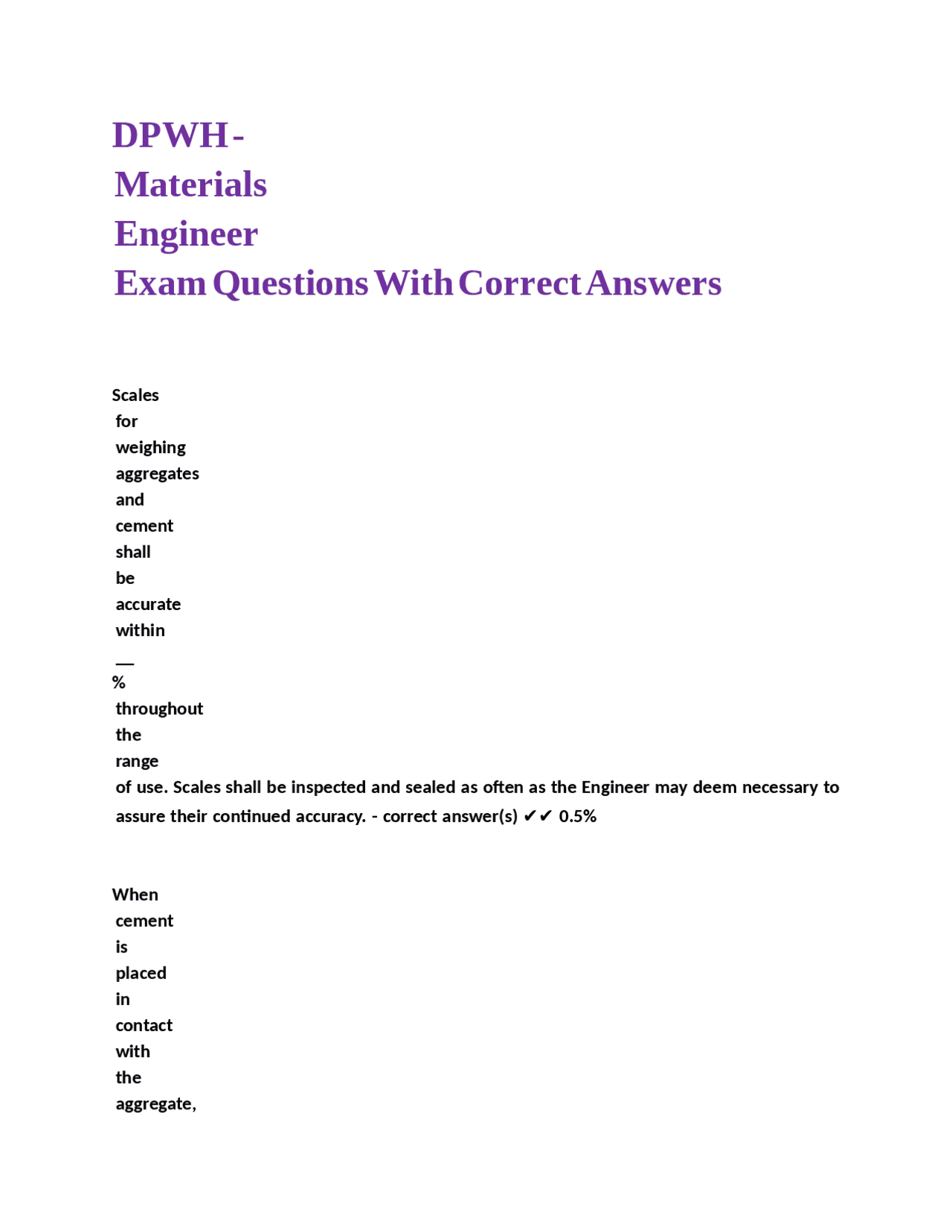 DPWH - Materials Engineer Exam Questions With Correct Answers | Exams ...