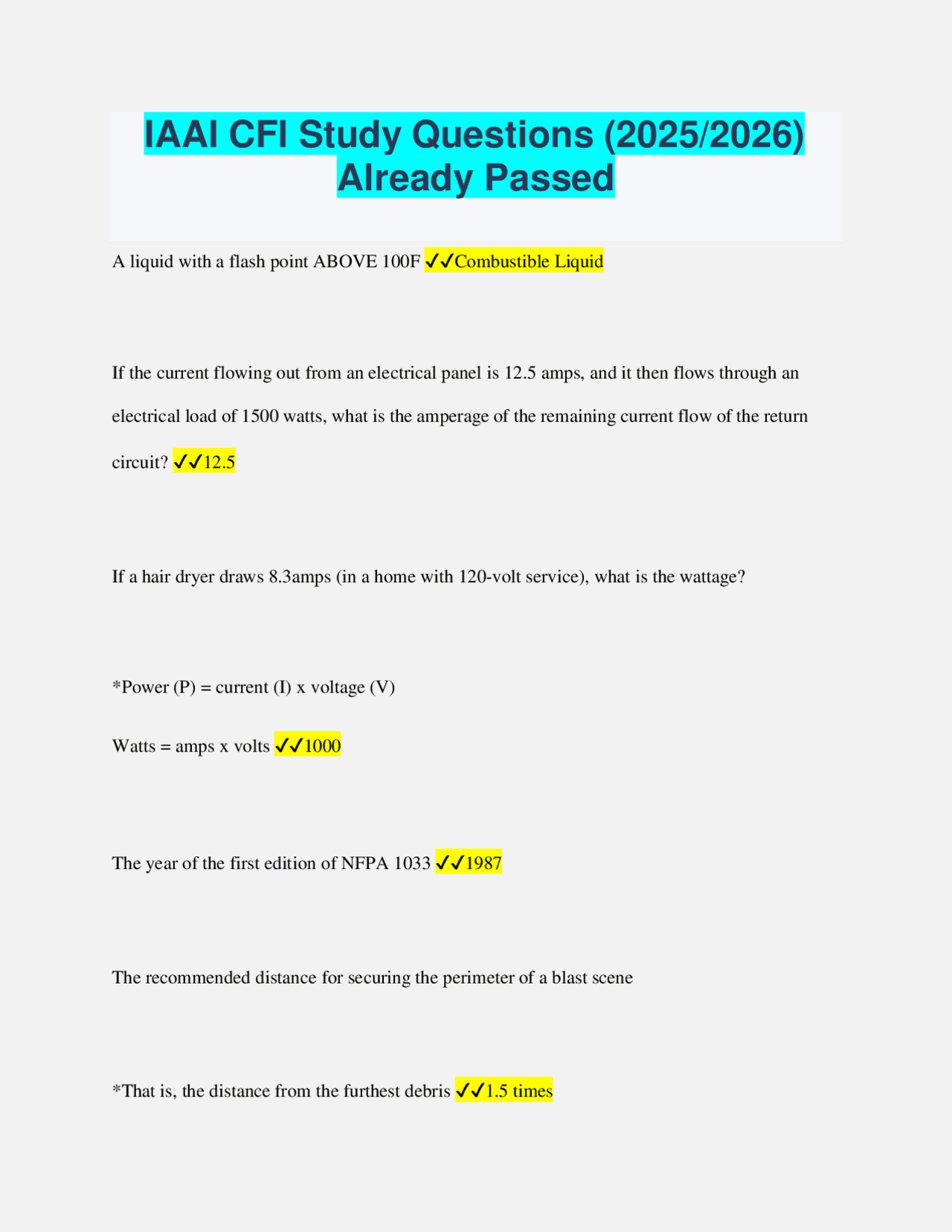 IAAI CFI Study Questions (2025/2026) Already Passed | Exams Safety and ...