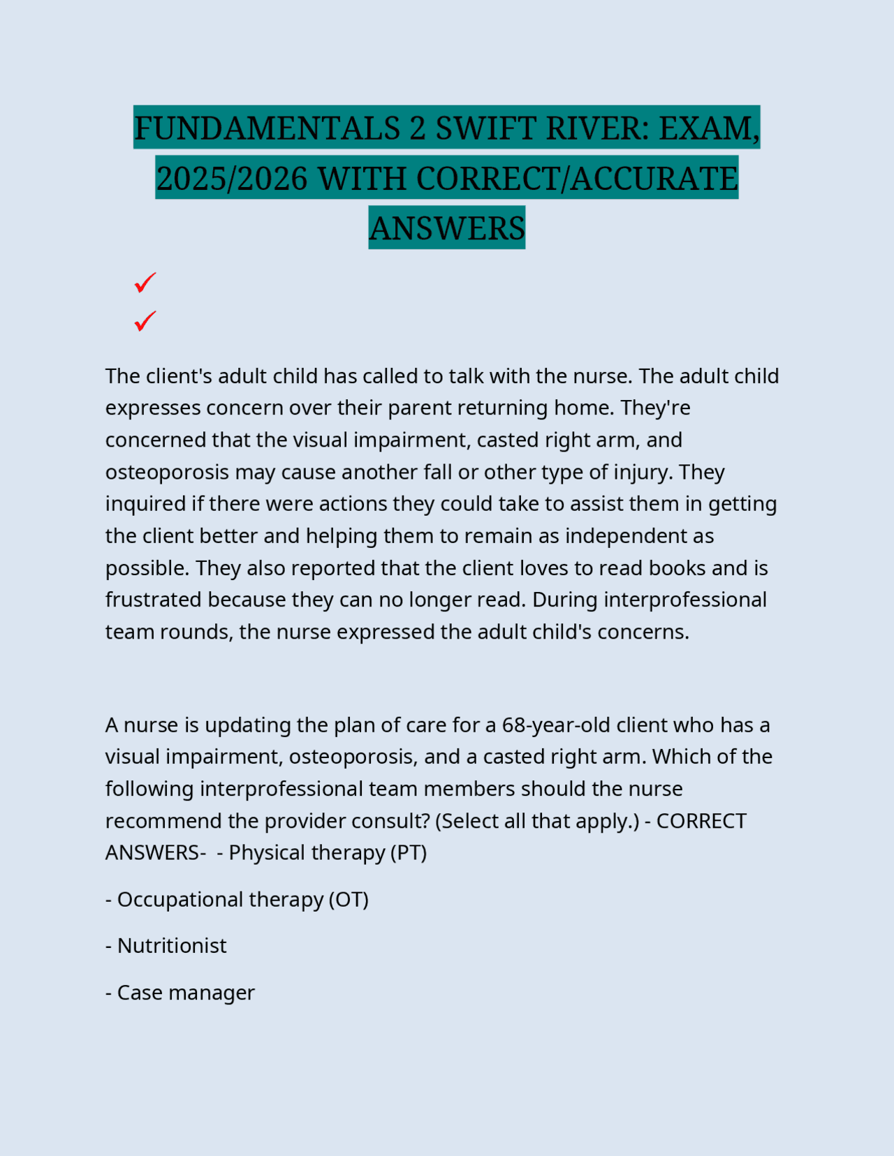 FUNDAMENTALS 2 SWIFT RIVER: EXAM, 2025/2026 WITH CORRECT/ACCURATE ...