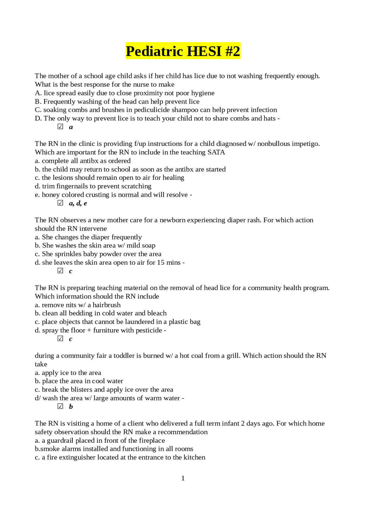 Pediatric HESI #2: Advanced Practice Questions and Study Resources ...