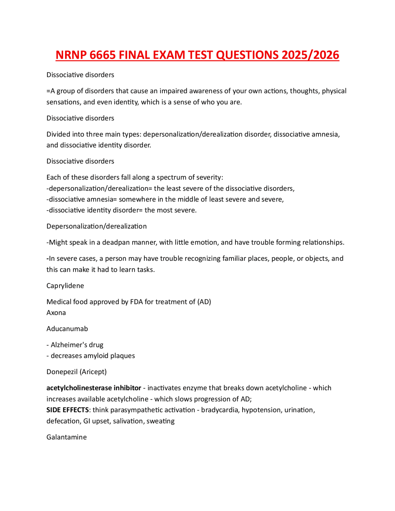 NRNP 6665 FINAL EXAM TEST QUESTIONS 2025/2026 | Exams Psychopathology ...