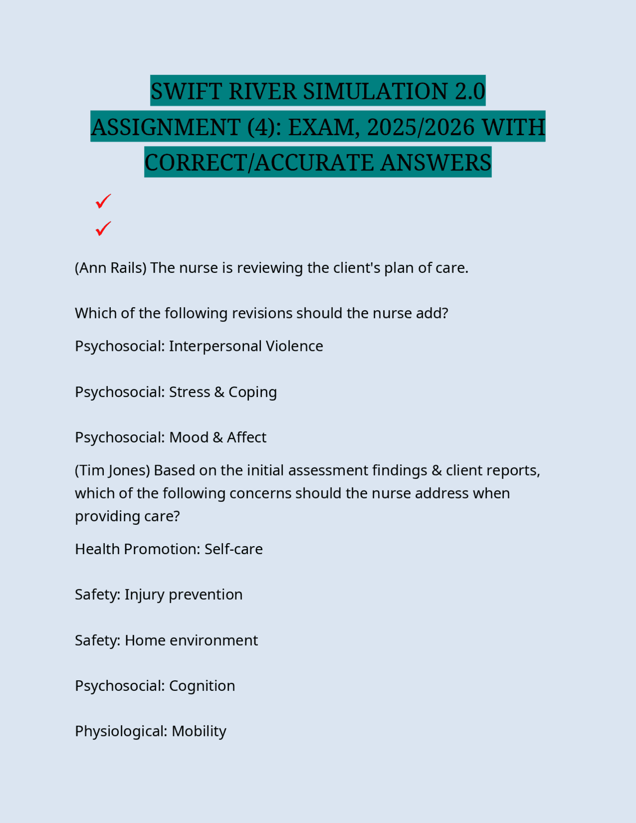 SWIFT RIVER SIMULATION 2.0 ASSIGNMENT (4): EXAM, 2025/2026 WITH CORRECT/ACCURATE ANSWERS | Exams ...