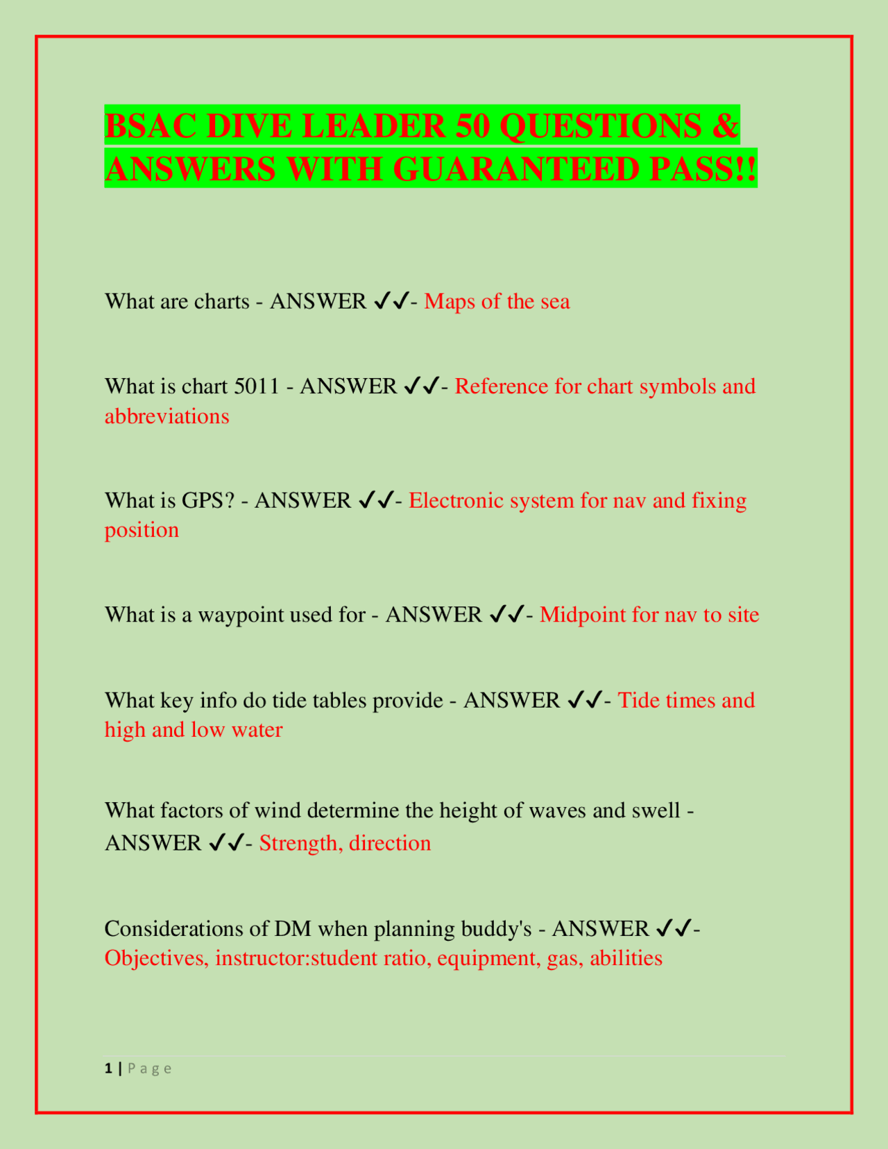 BSAC Dive Leader – 50 Questions & Answers (Guaranteed Pass) | Exams ...