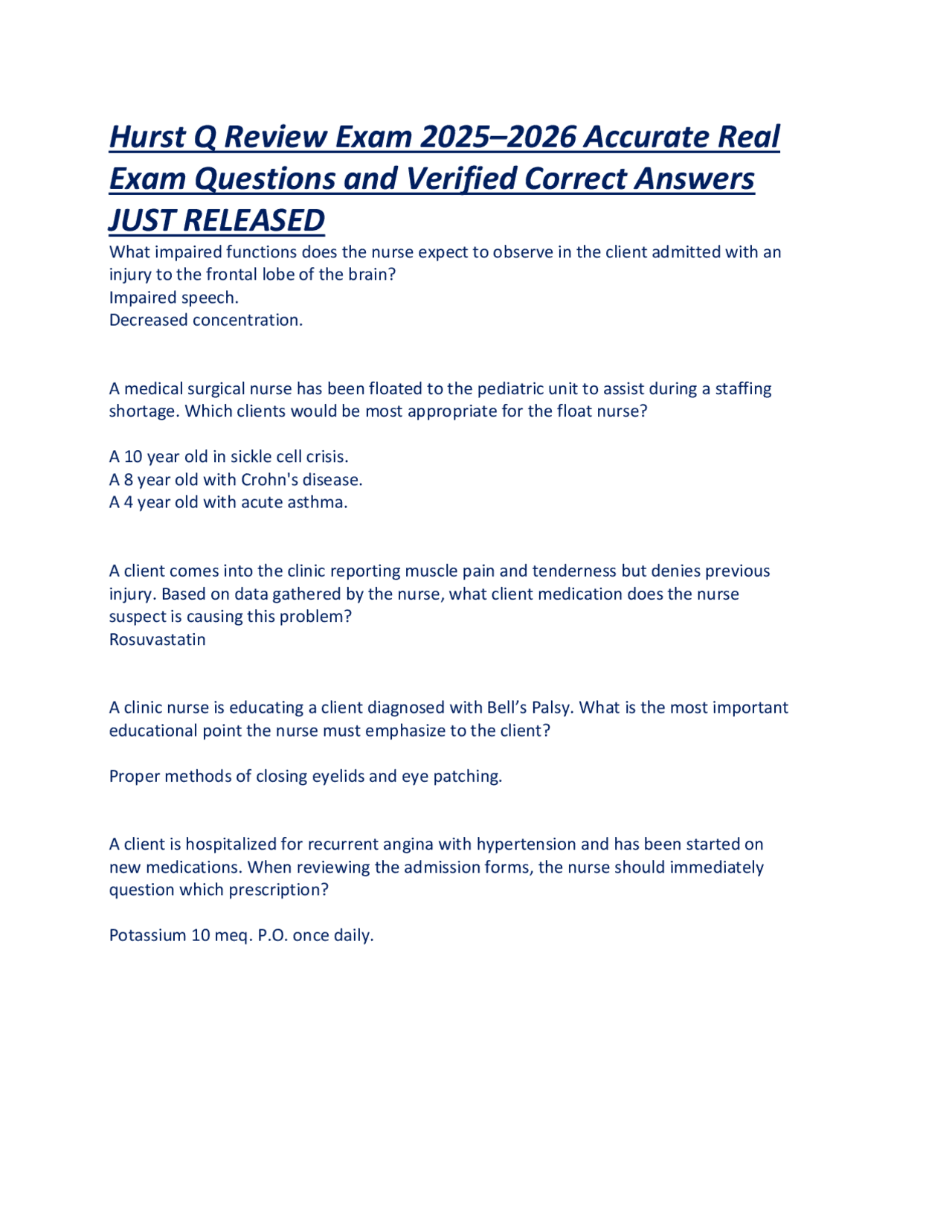 Hurst Q Review Exam 2025–2026 NCLEX-RN or NCLEX-PN. Accurate Real Exam ...