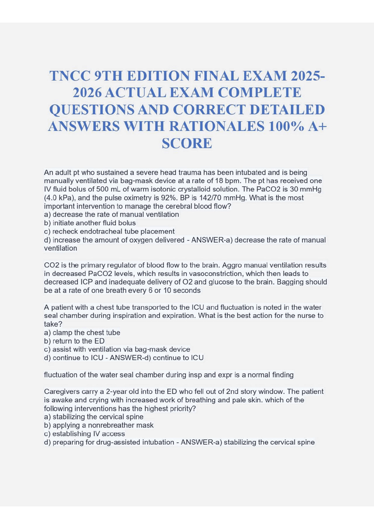 TNCC 9TH EDITION FINAL EXAM 2025-2026 ACTUAL EXAM COMPLETE QUESTIONS ...