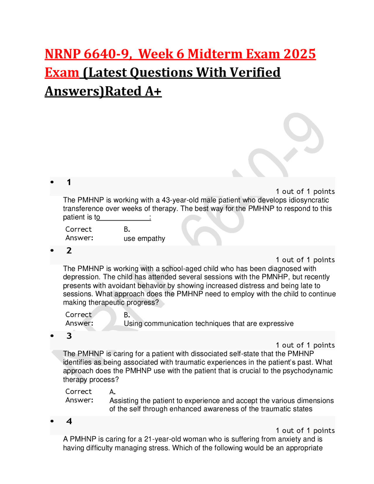 NRNP6640-9, Week 6 Midterm Exam 2025 Exam (Latest Questions With ...