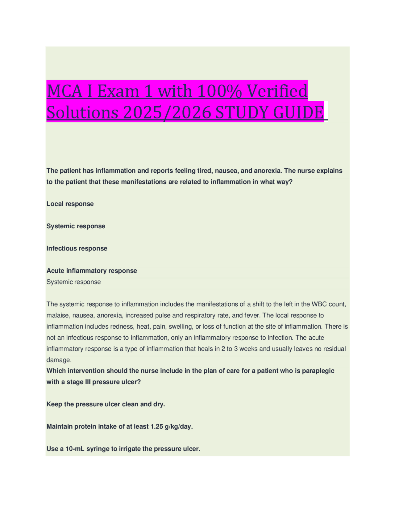 MCA I Exam 1 with 100% Verified Solutions 2025/2026 STUDY GUIDE | Exams ...