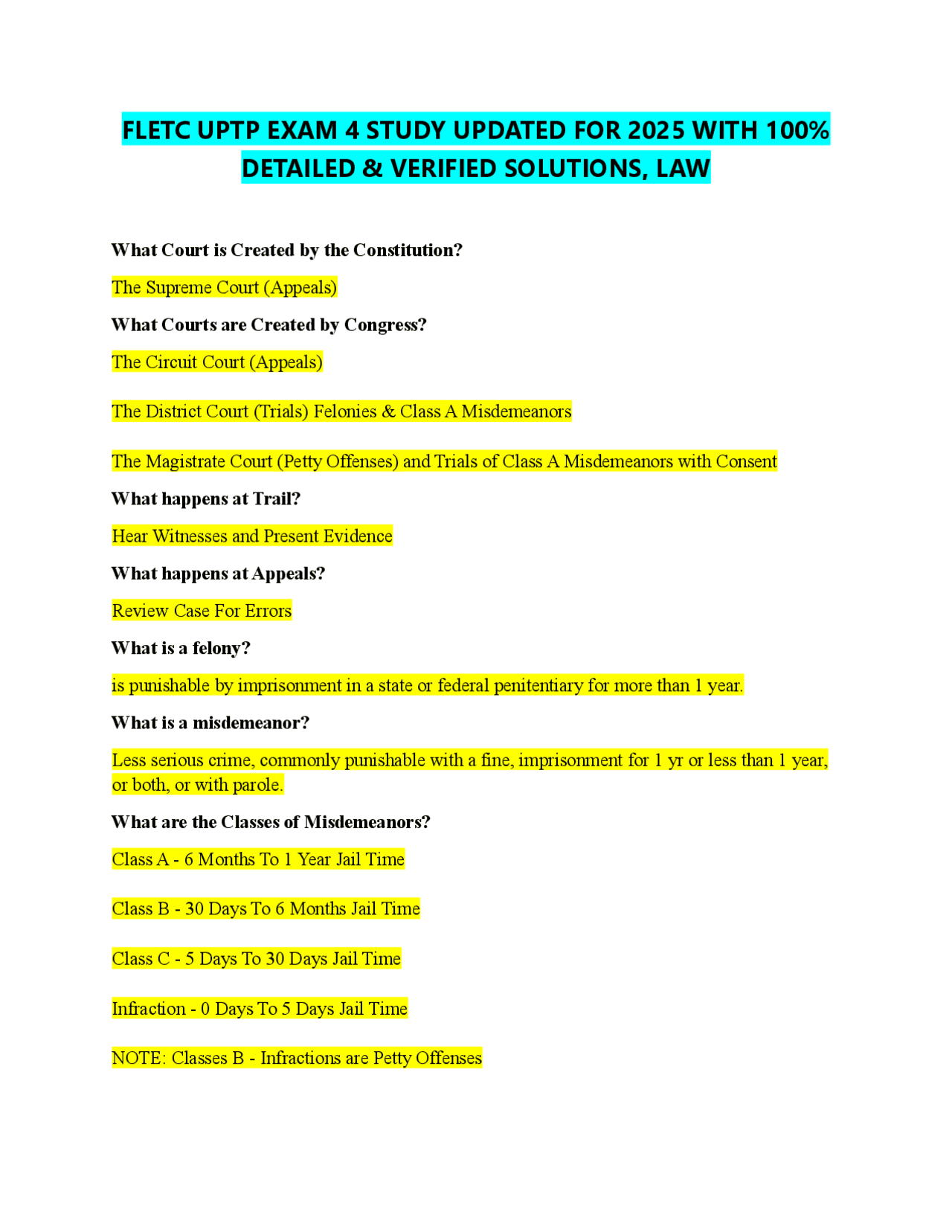 FLETC UPTP EXAM 4 STUDY UPDATED FOR 2025 WITH 100% DETAILED & VERIFIED ...