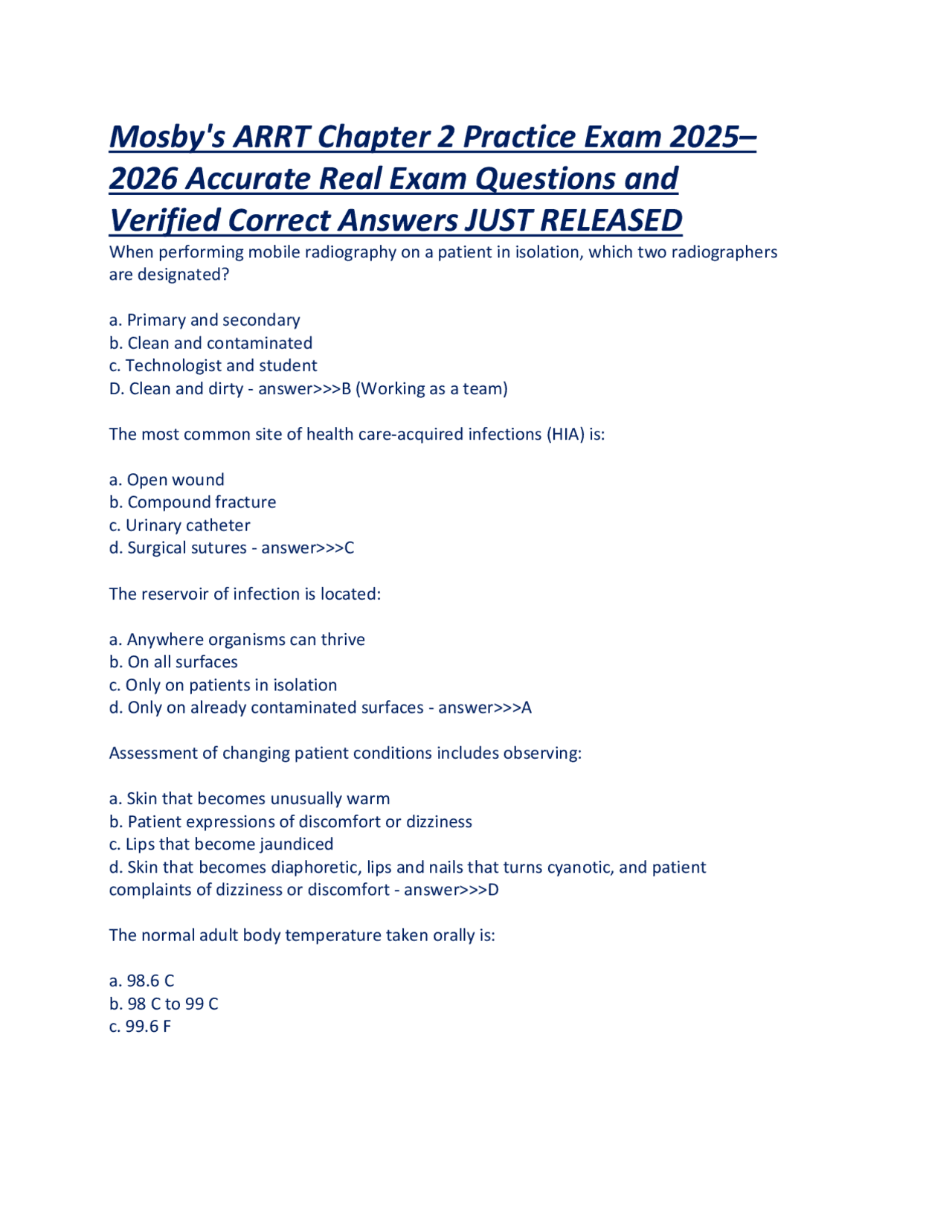 Mosby's ARRT Chapter 2 Practice Exam 2025–2026 Accurate Real Exam ...