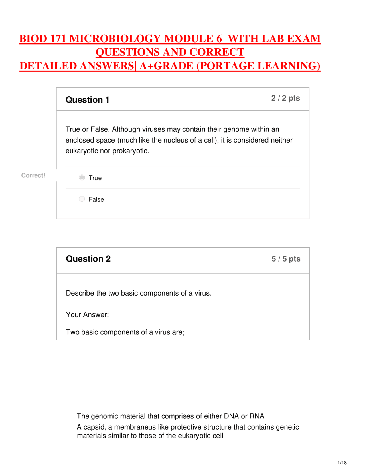 BIOD 171 MICROBIOLOGY MODULE 6 WITH LAB EXAM QUESTIONS AND CORRECT ...