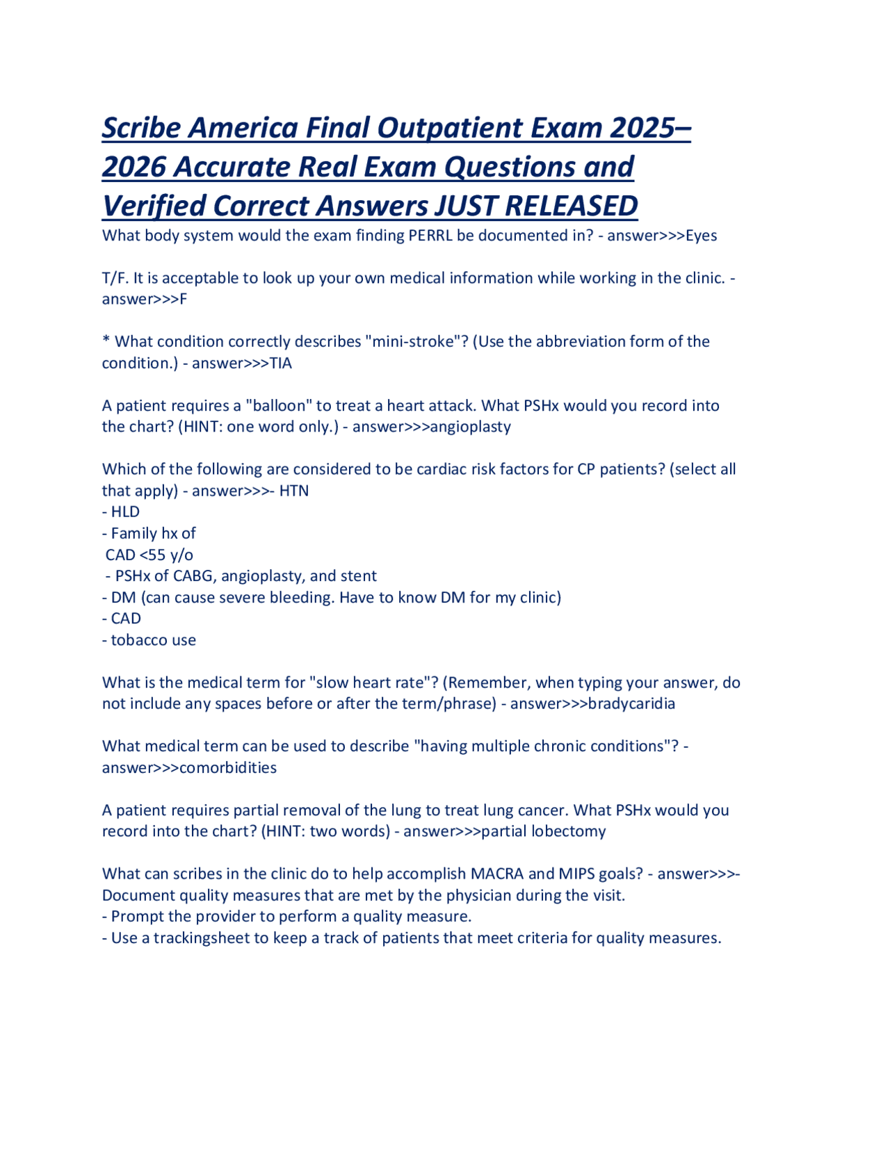 Scribe America Final Outpatient Exam 2025–2026 medical scribes Accurate ...