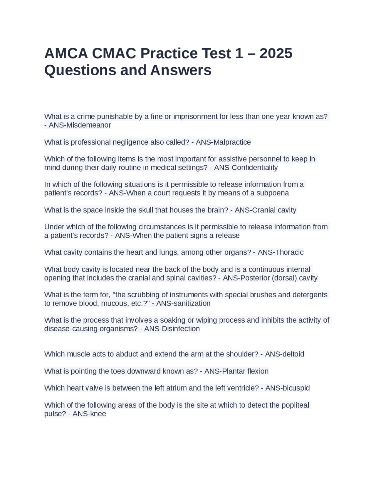 AMCA CMAC Practice Test 1 – 2025 Questions and Answers | Exams Advanced ...