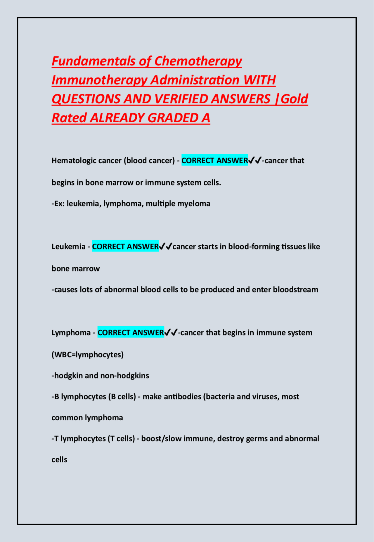 Chemotherapy and Immunotherapy Fundamentals: A Concise Guide | Exams ...