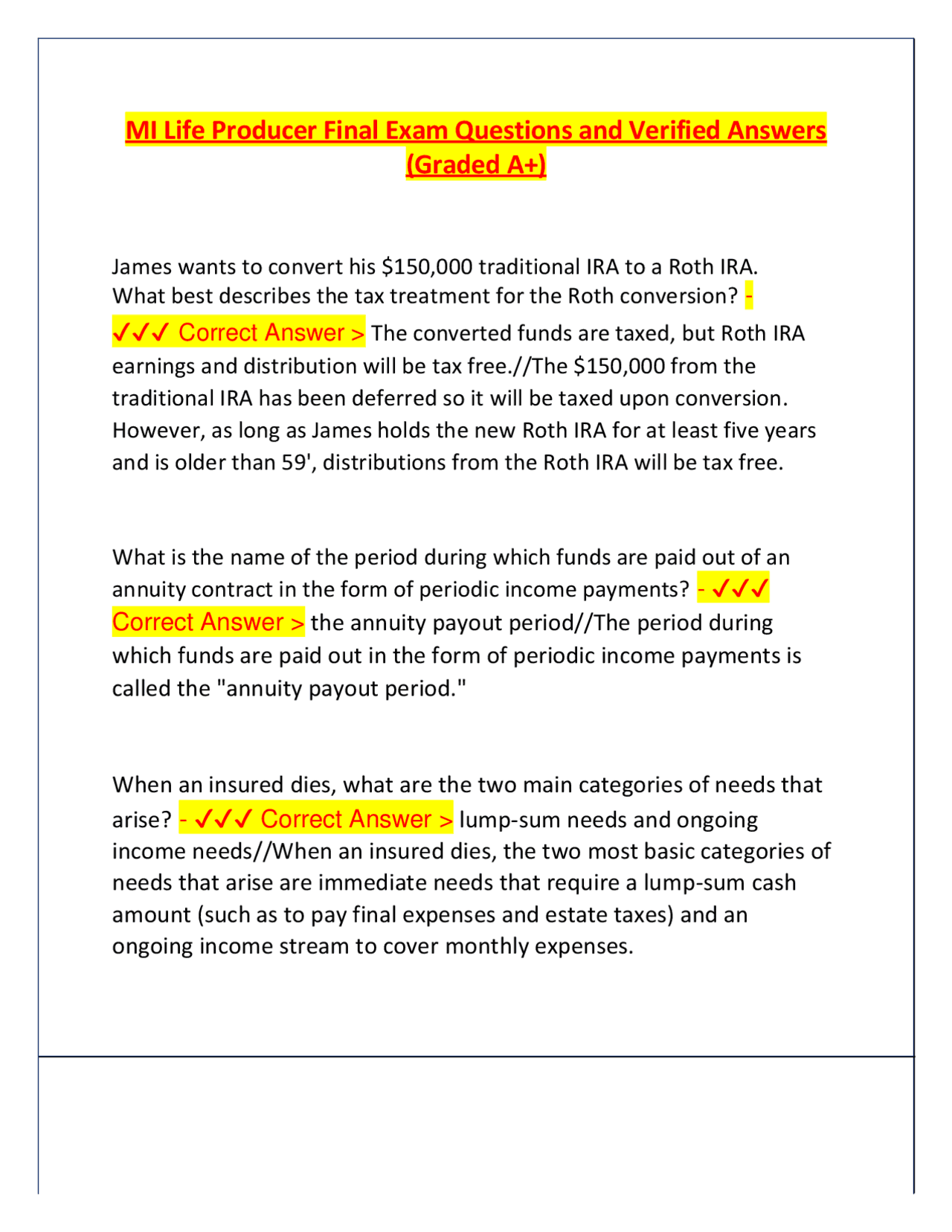 MI Life Producer Final Exam Questions and Verified Answers (Graded A+ ...