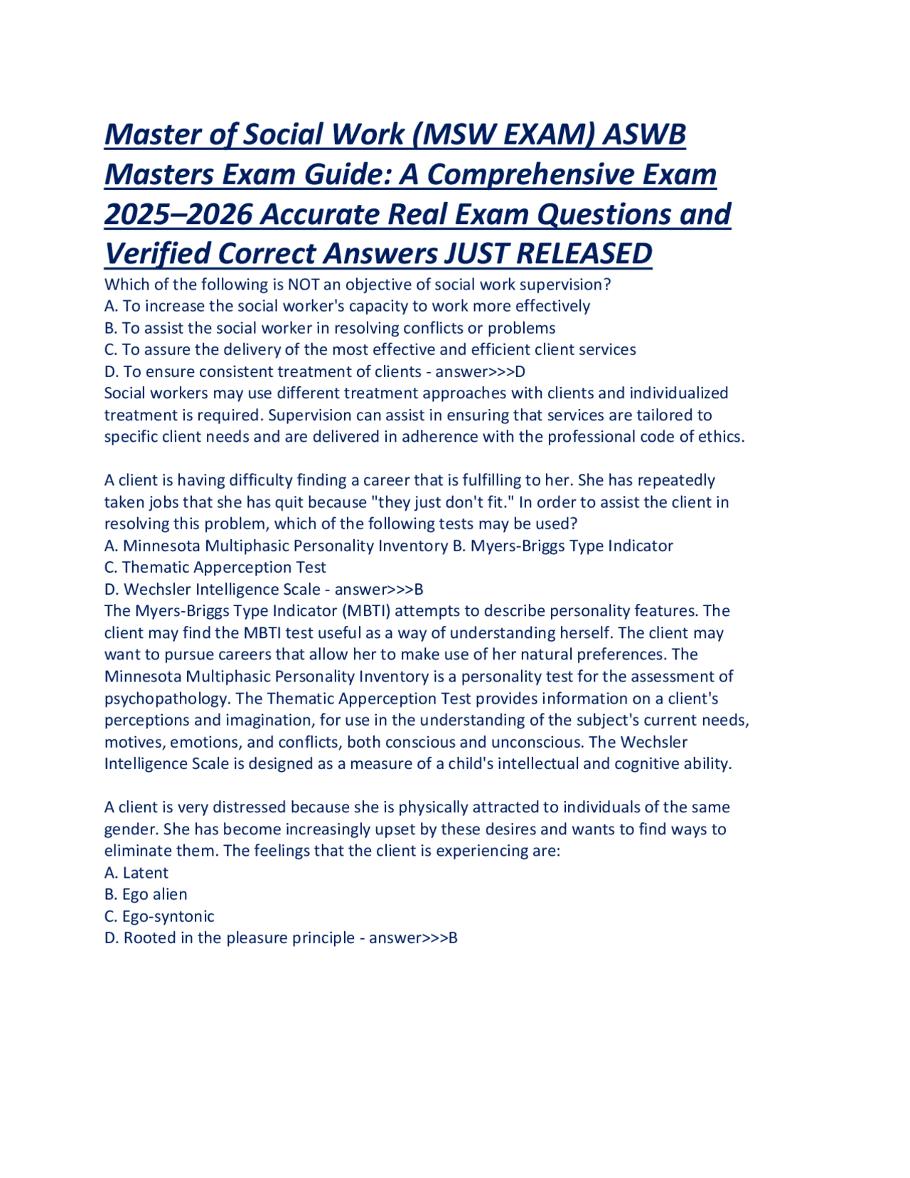 Master of Social Work (MSW EXAM) ASWB Masters Exam Guide A ...