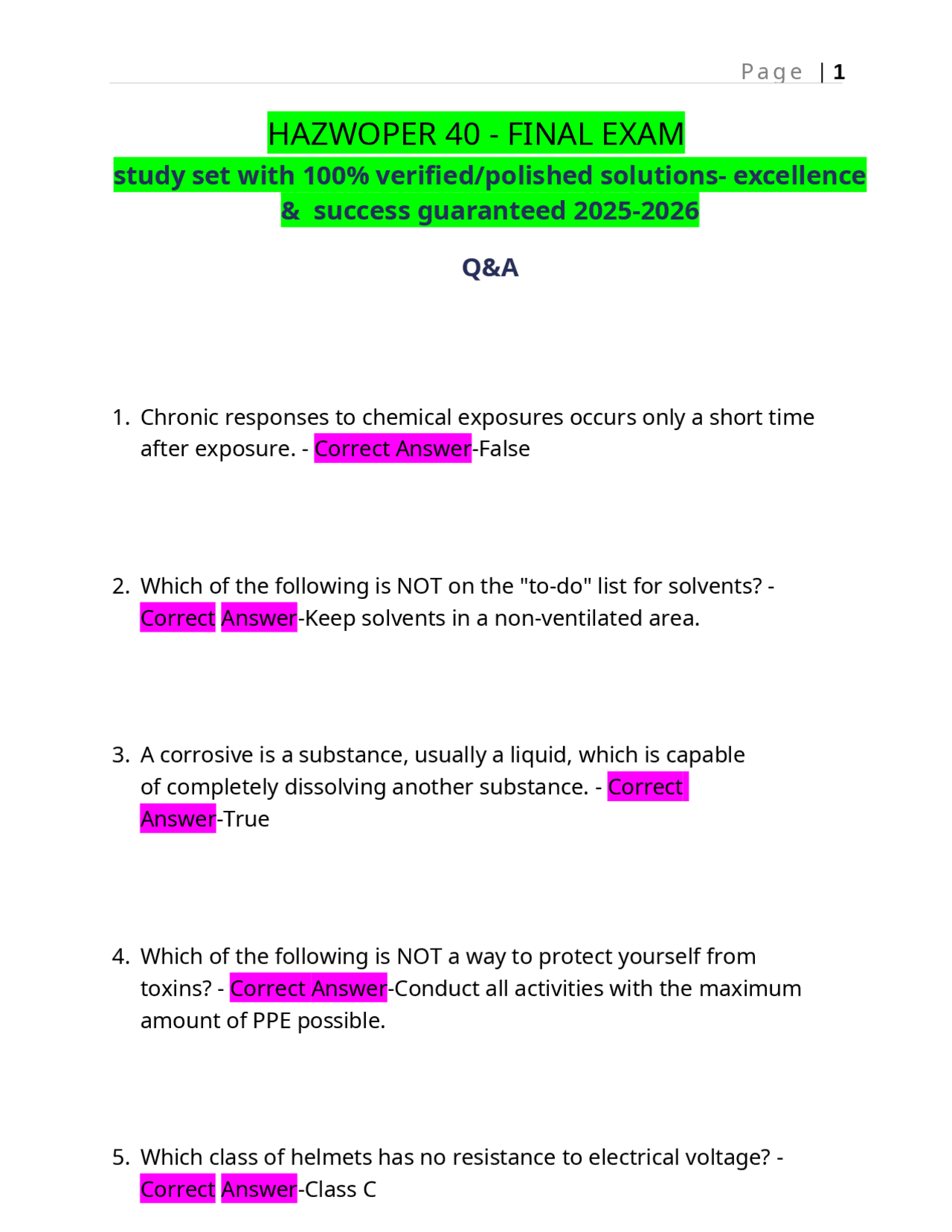 HAZWOPER 40 - FINAL EXAM study set with 100% verified/polished ...