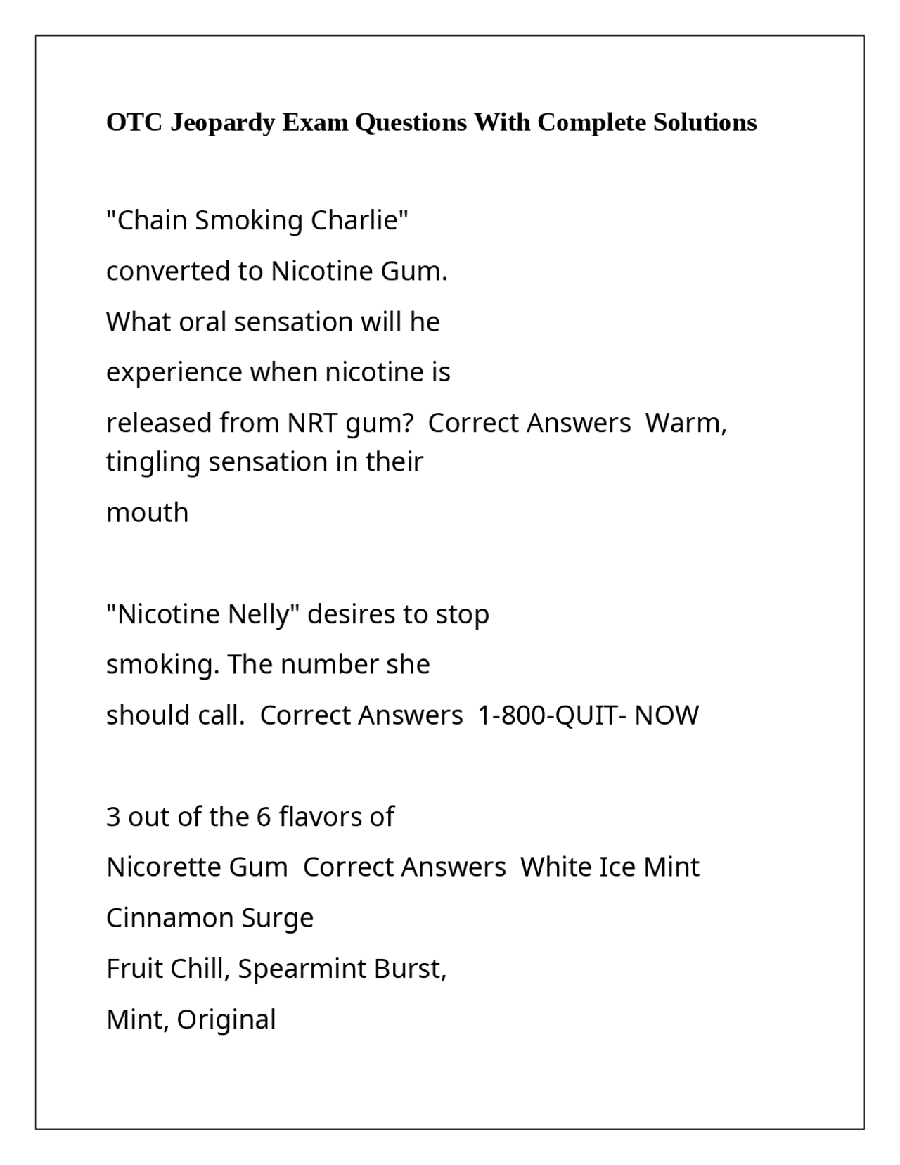 OTC Jeopardy Exam Questions With Complete Solutions | Exams Nursing ...