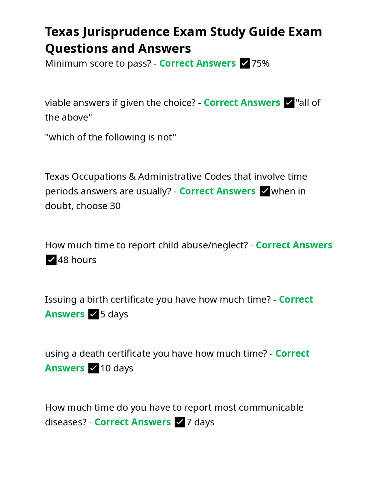 Texas Jurisprudence Exam Study Guide: Key Questions and Answers | Exams ...