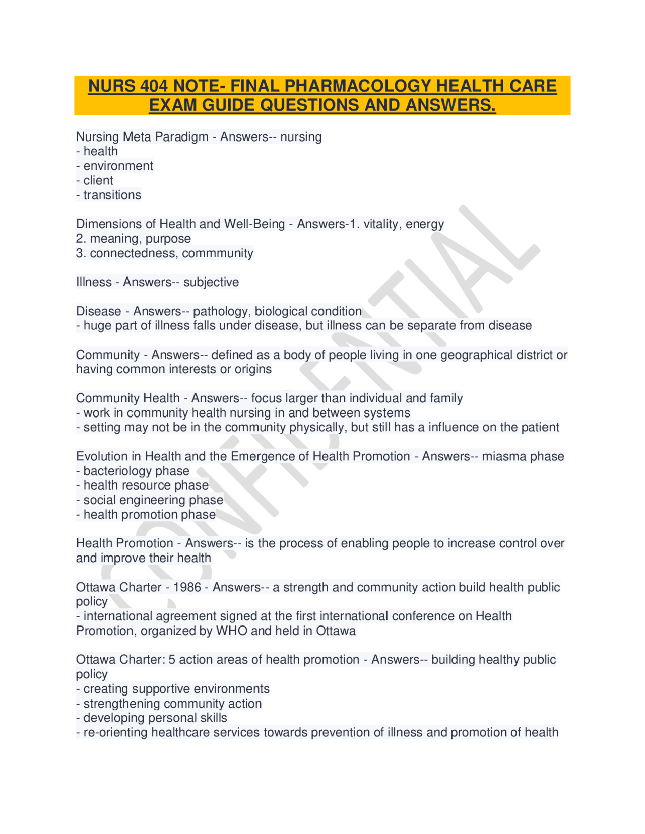 NURS 404 NOTE- FINAL PHARMACOLOGY HEALTH CARE EXAM GUIDE QUESTIONS AND ...