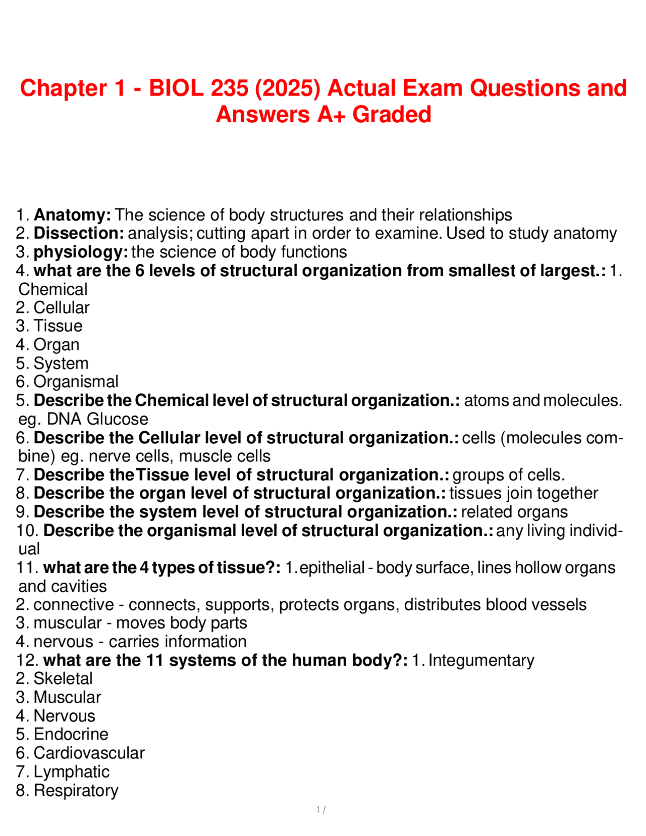 Chapter 1 - BIOL 235 (2025) Actual Exam Questions and Answers A+ Graded ...