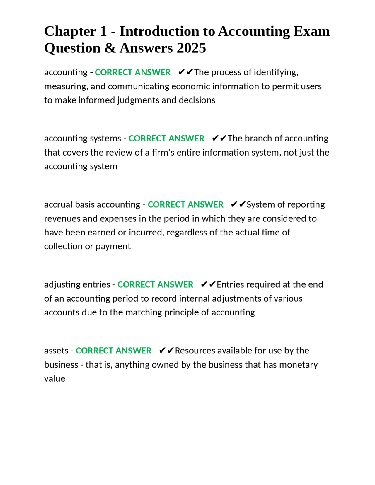 Chapter 1 - Introduction to Accounting Exam Question & Answers 2025 ...