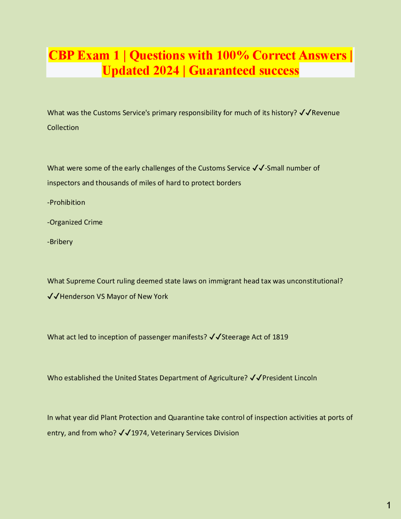CBP Exam 1 | Questions with 100% Correct Answers | Updated 2024 ...