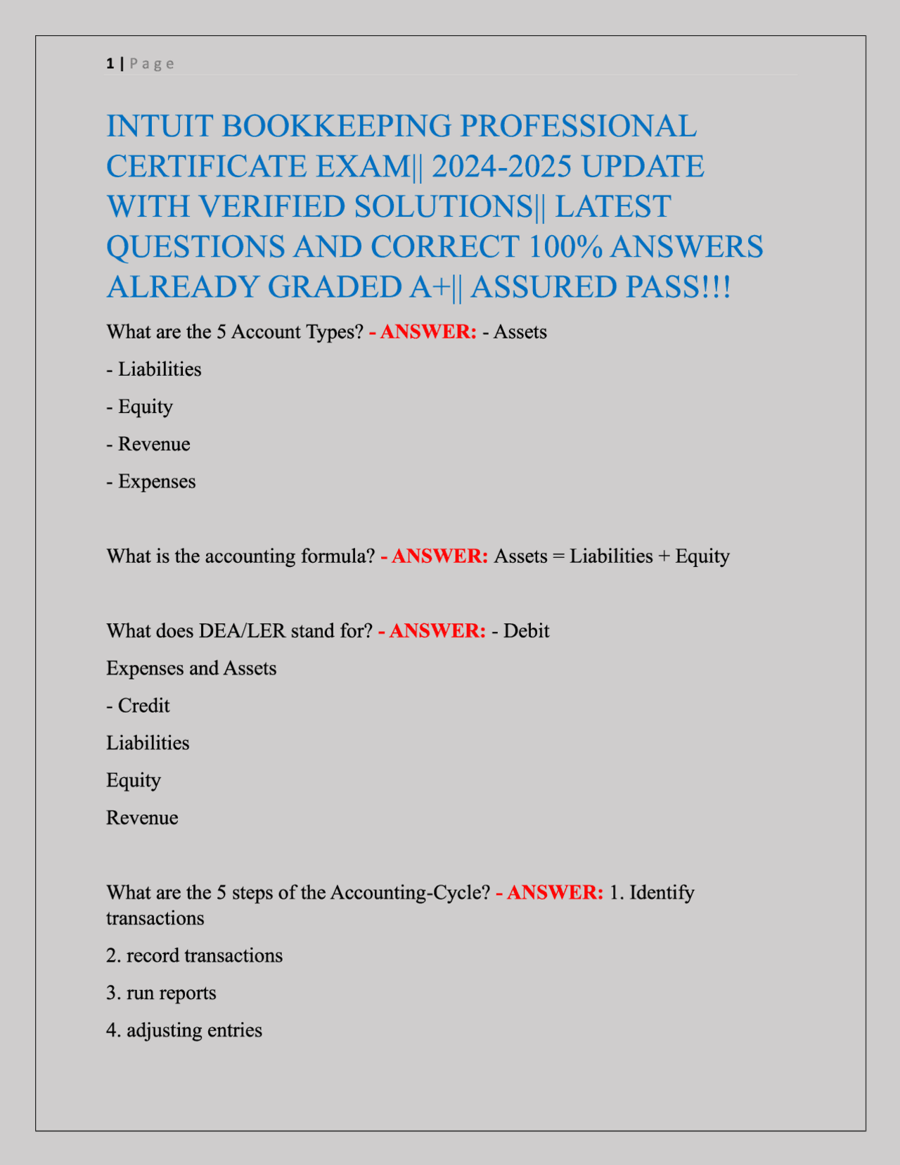 INTUIT BOOKKEEPING PROFESSIONAL CERTIFICATE EXAM 2025 | ALL QUESTIONS ...