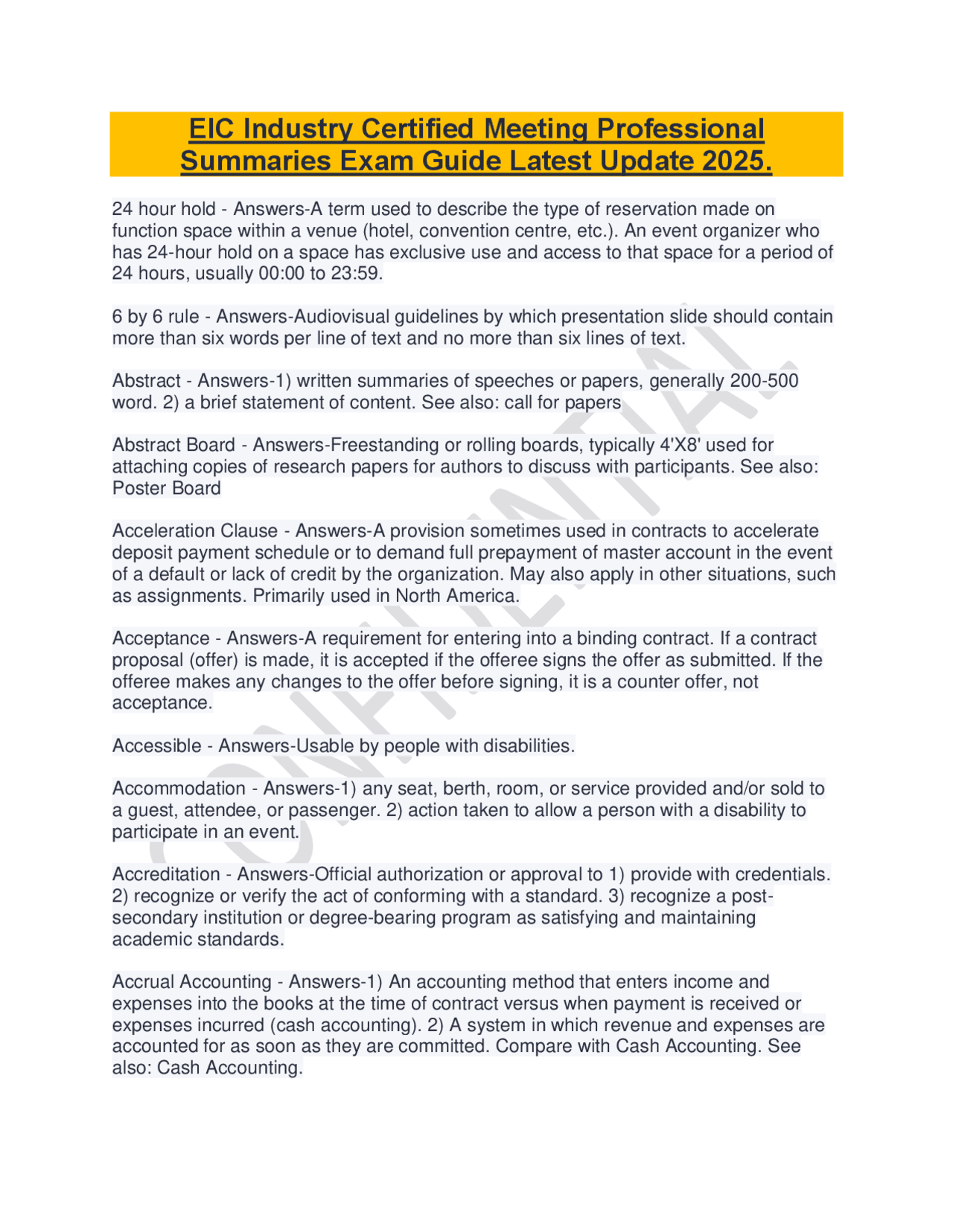 EIC Industry Certified Meeting Professional Summaries Exam Guide Latest ...